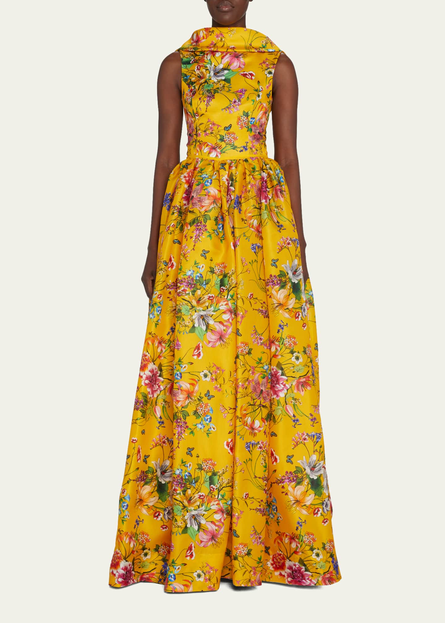 Naeem Khan Floral-Print Boat-Neck Fit-&-Flare Gown - Bergdorf Goodman