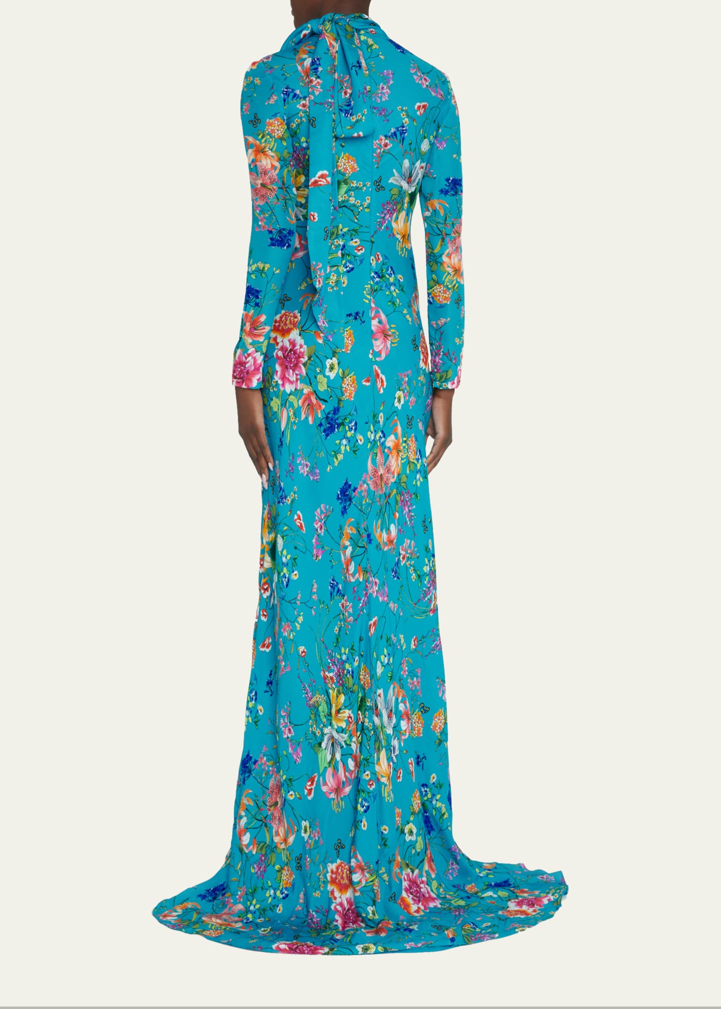 Naeem Khan Floral-Print Scarf-Neck Silk Trumpet Gown - Bergdorf Goodman
