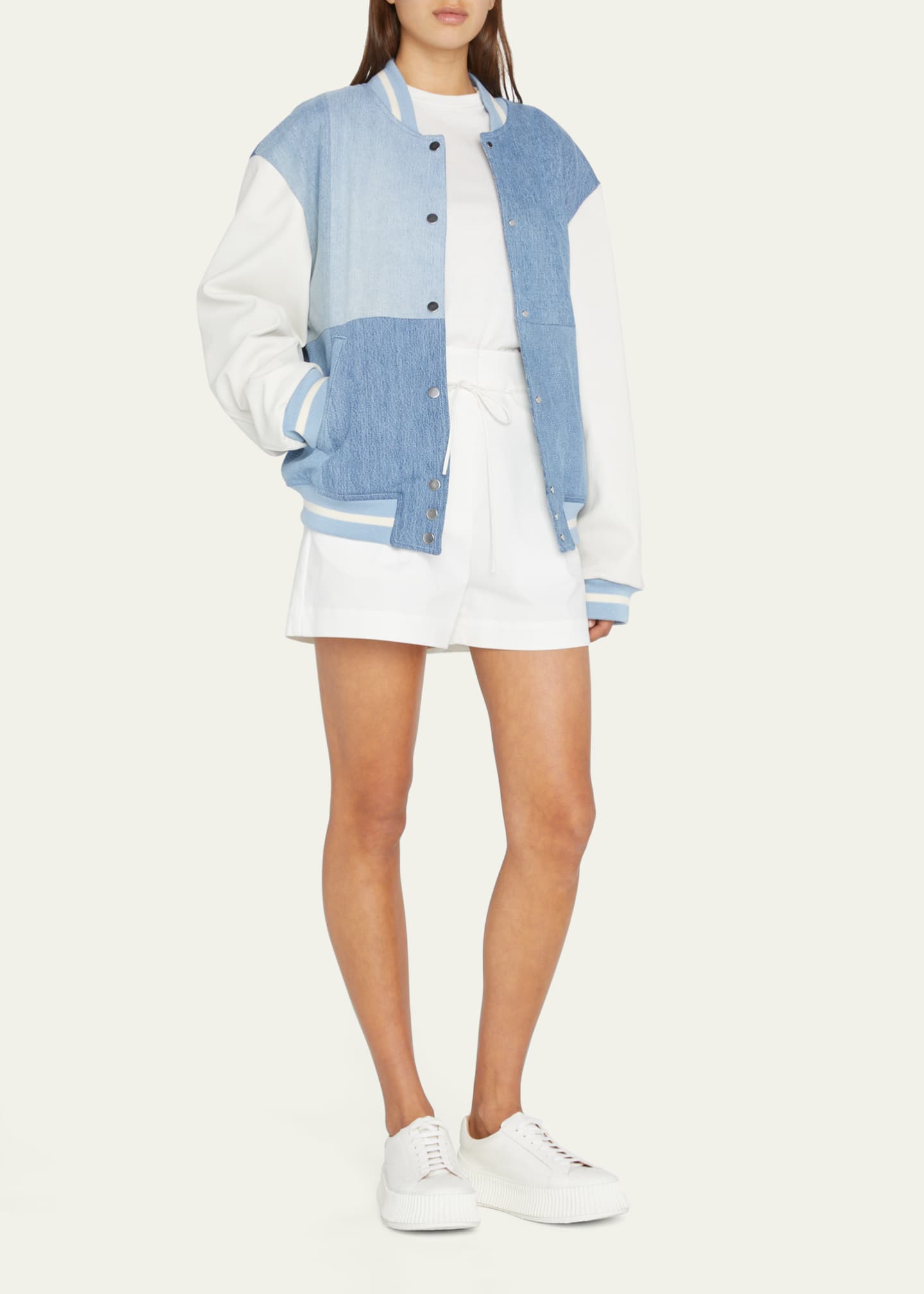 EB DENIM Denim Colorblock Varsity Jacket - Bergdorf Goodman