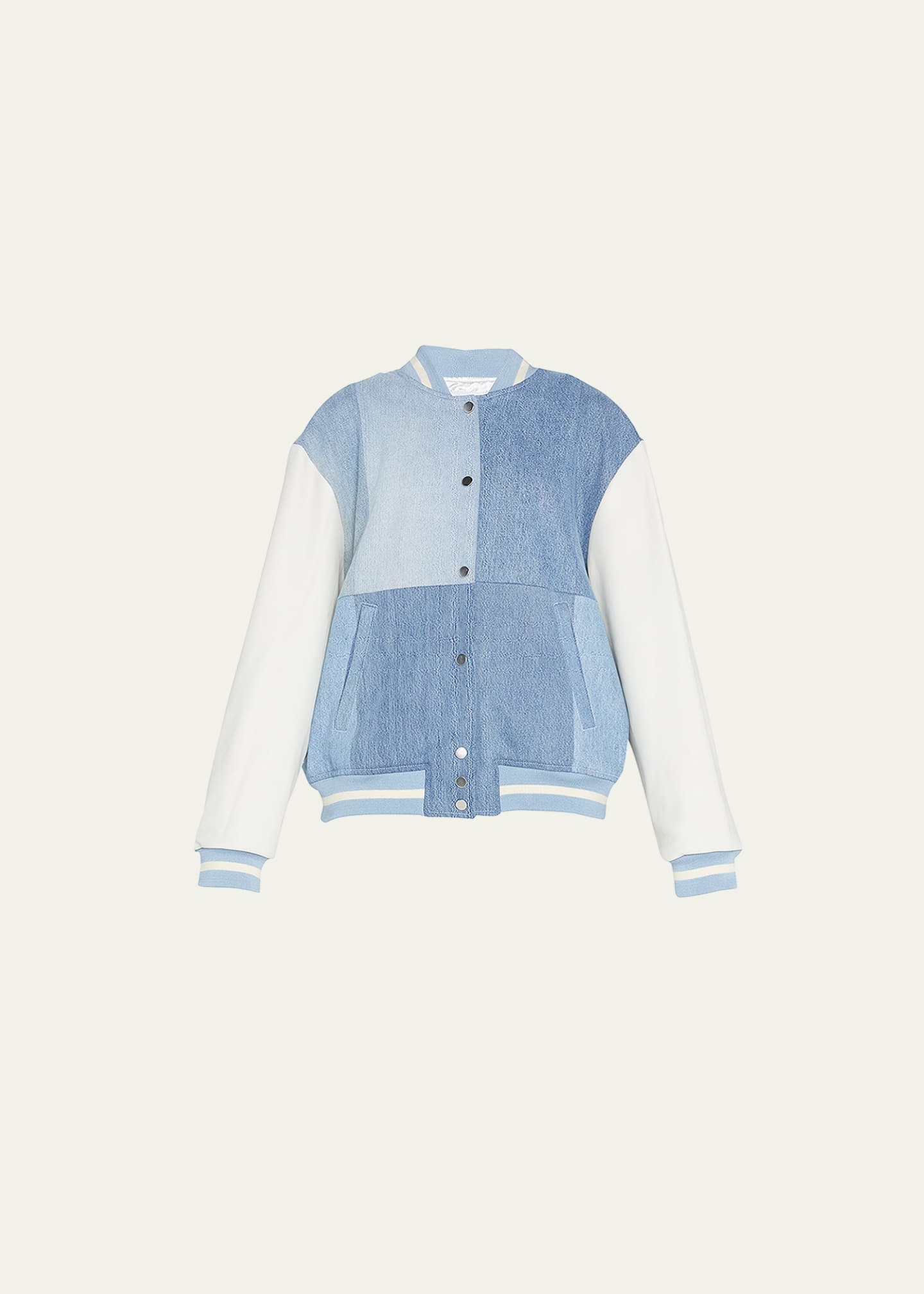 EB DENIM Denim Colorblock Varsity Jacket - Bergdorf Goodman