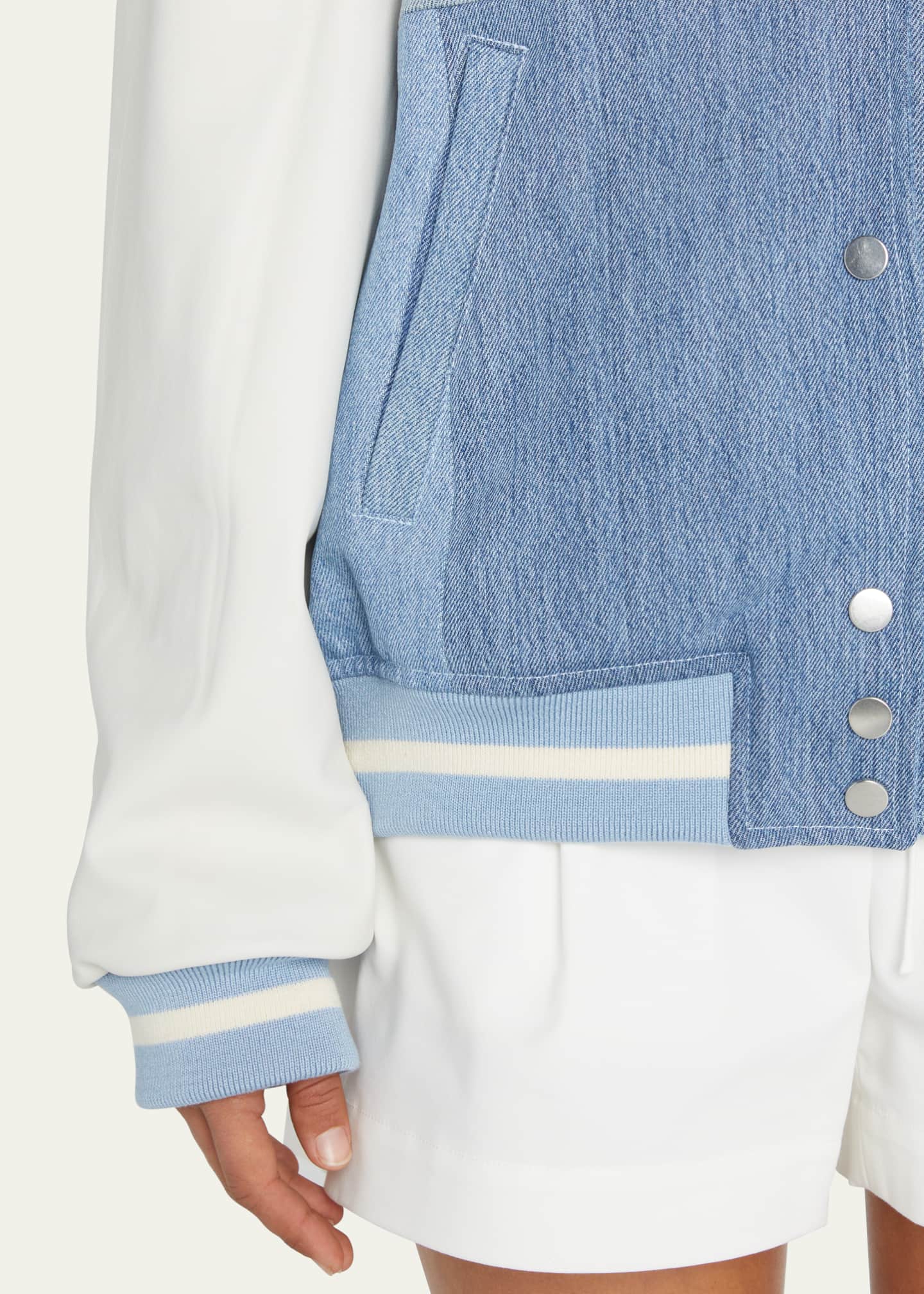 EB DENIM Denim Colorblock Varsity Jacket - Bergdorf Goodman