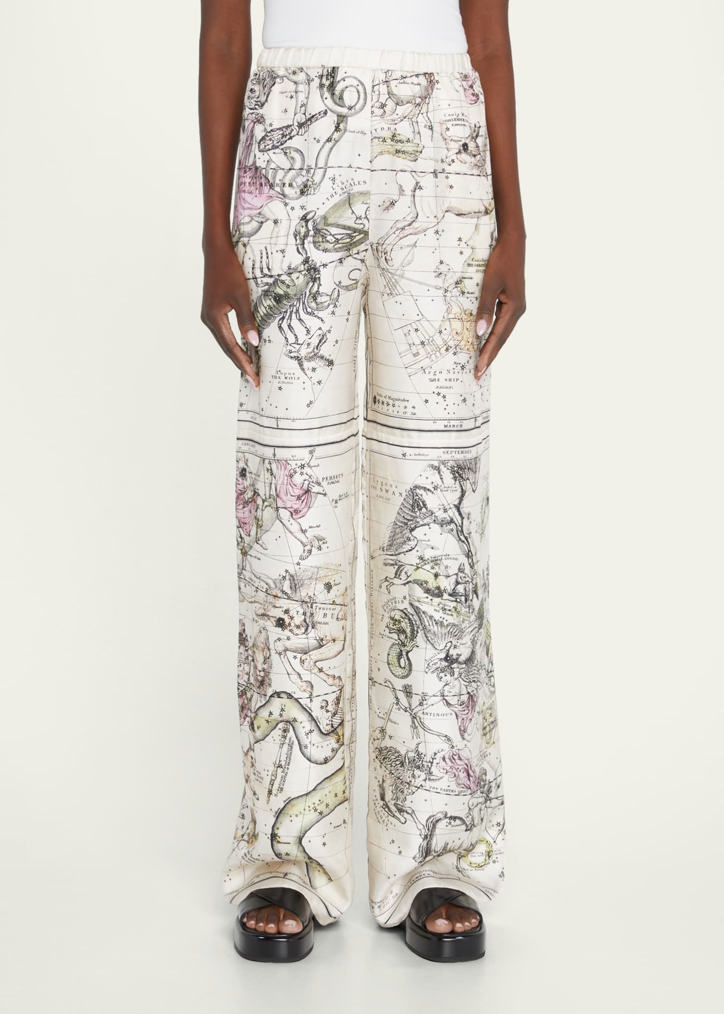 Rosetta Getty Map-Print Silk Wide-Leg Pants - Bergdorf Goodman