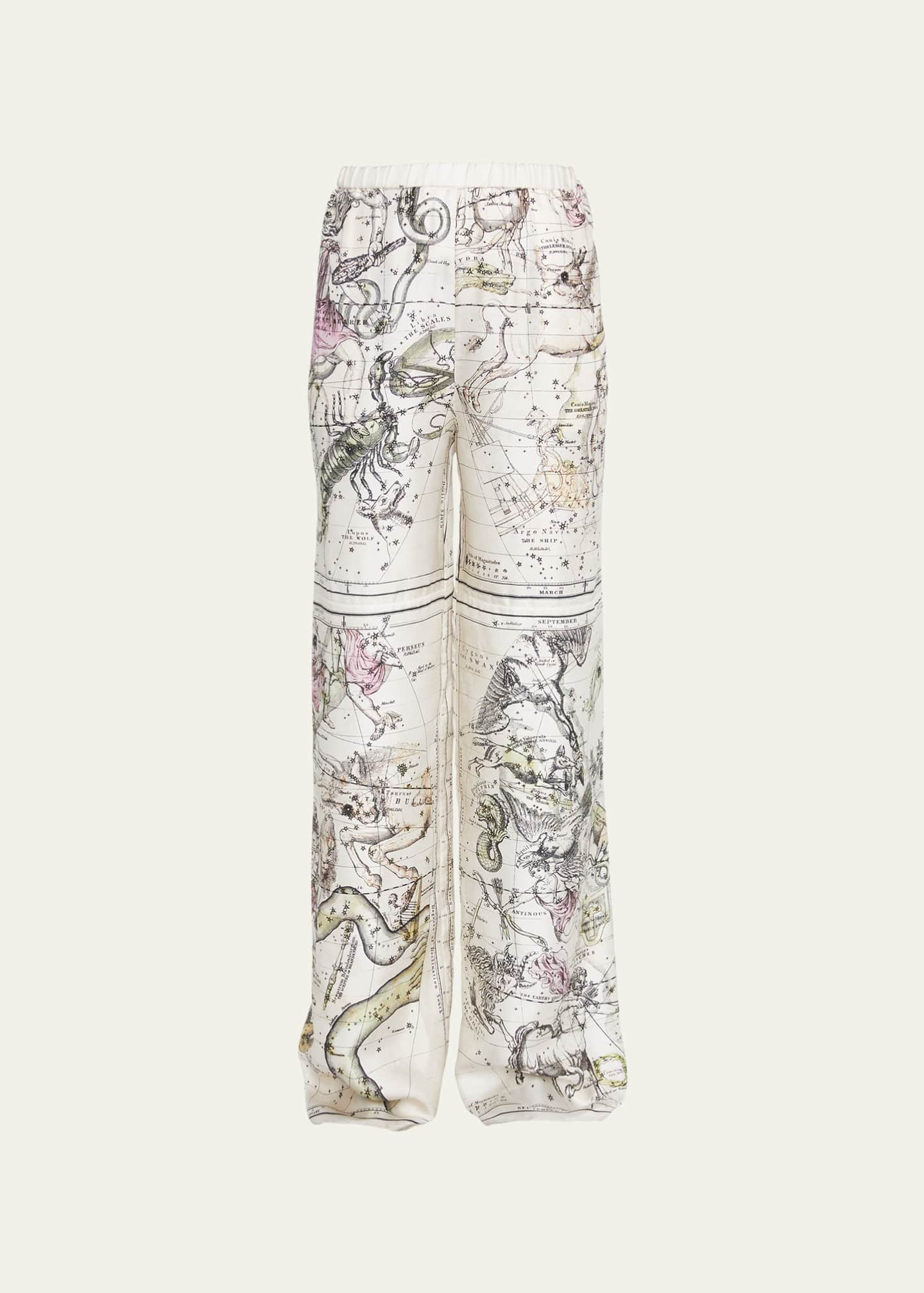 Rosetta Getty Map-Print Silk Wide-Leg Pants - Bergdorf Goodman