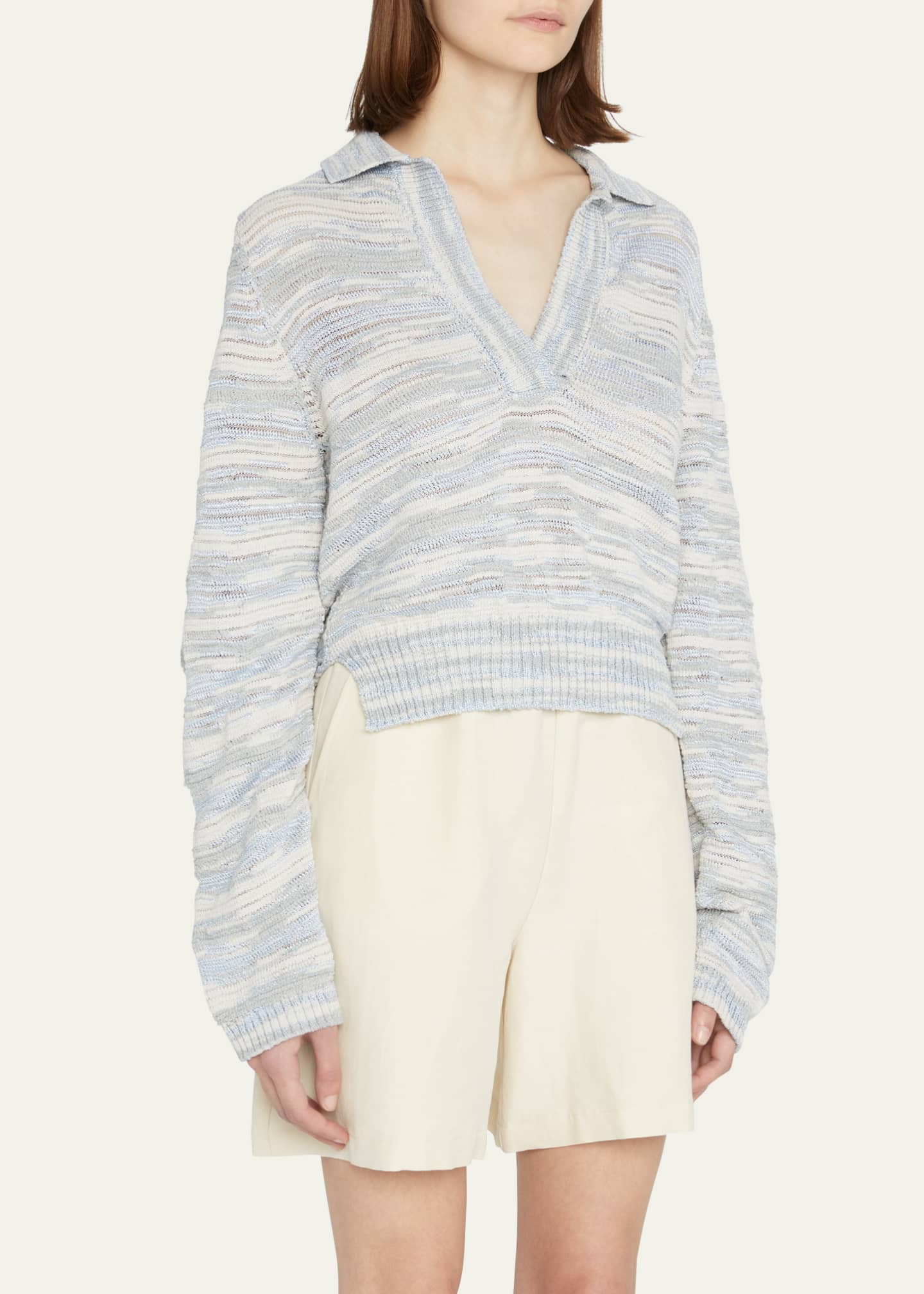 SIMKHAI Lara Textured-Stripe Collared Pullover - Bergdorf Goodman