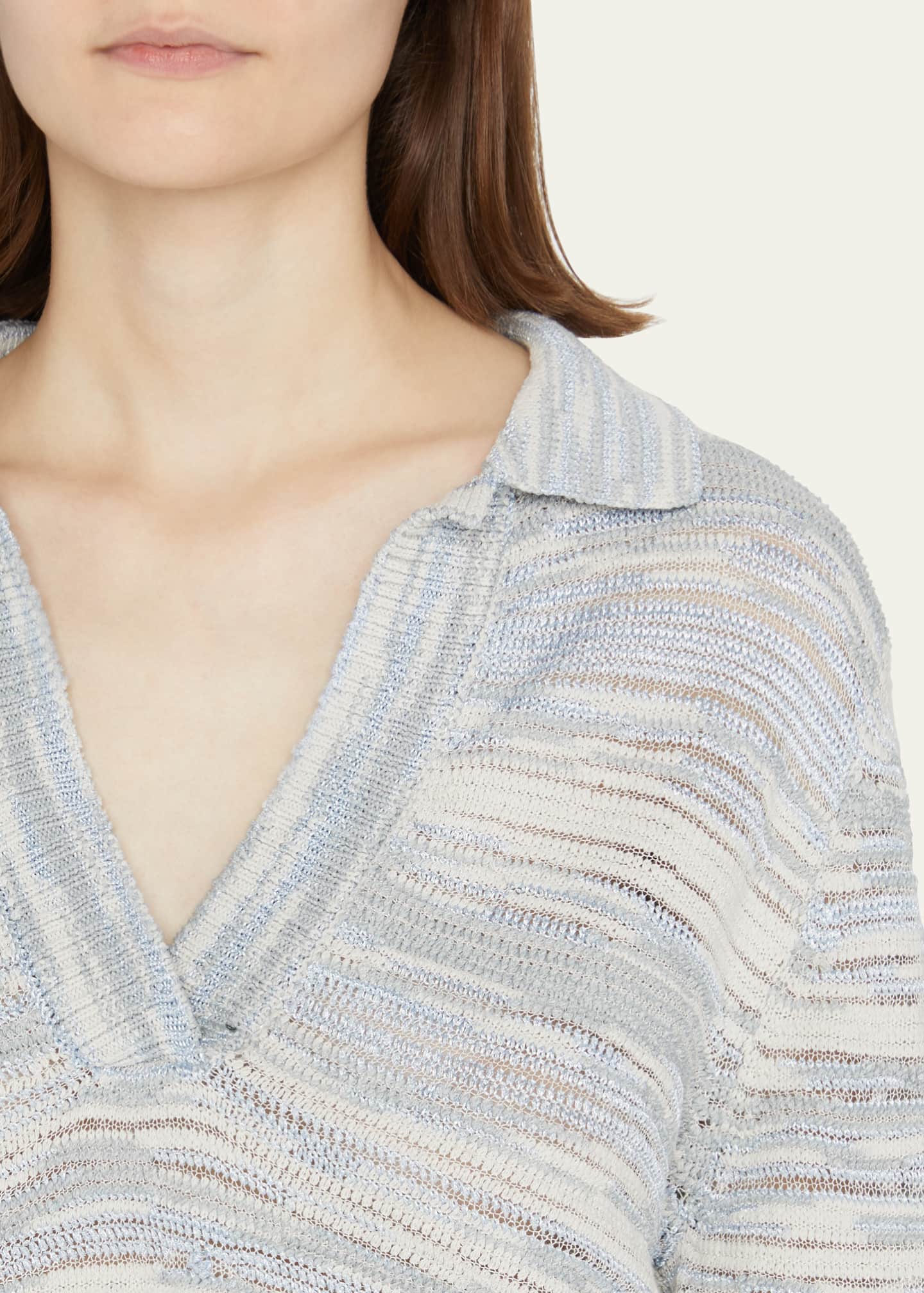 SIMKHAI Lara Textured-Stripe Collared Pullover - Bergdorf Goodman