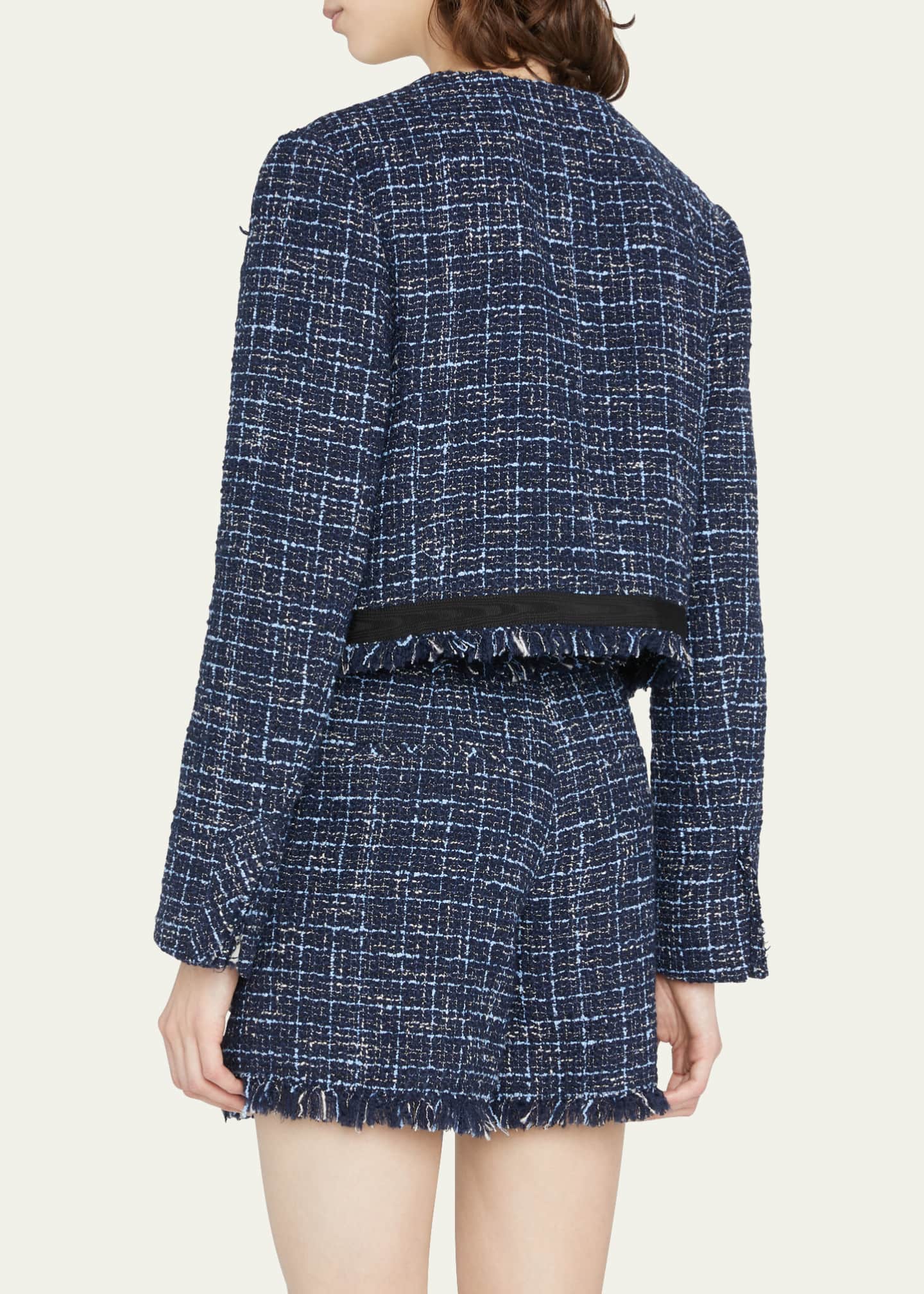 Jason Wu Collection Fringe-Edge Check Boucle Tweed Crop Jacket ...