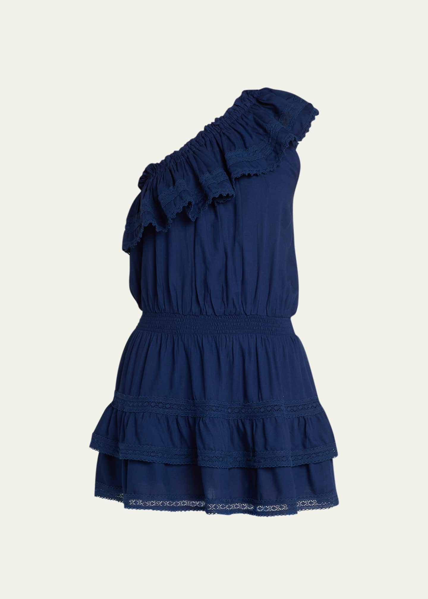Melissa Odabash Debbie One-Shoulder Lace-Trim Mini Dress - Bergdorf Goodman