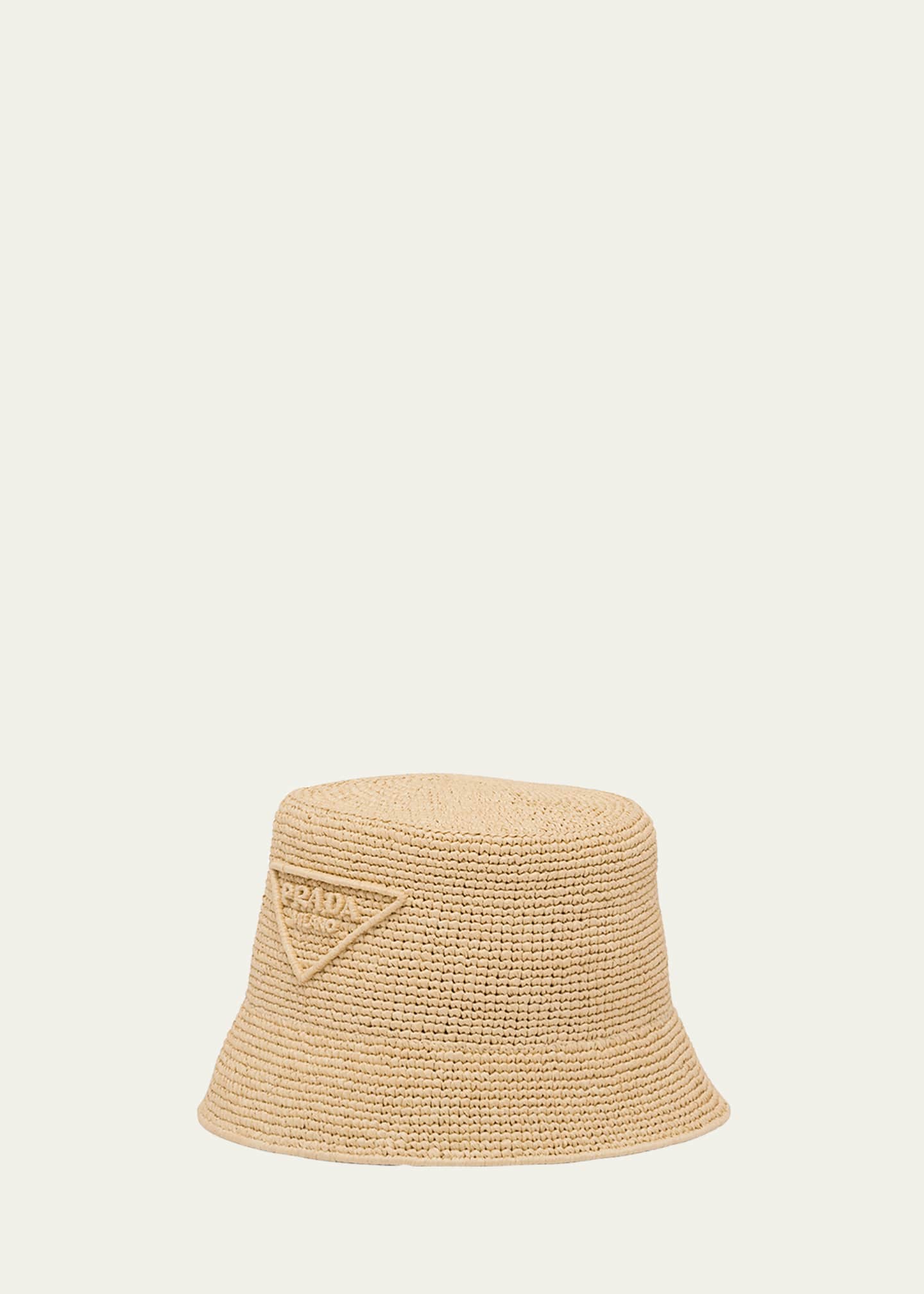 Prada Triangle Logo Straw Bucket Hat - Bergdorf Goodman