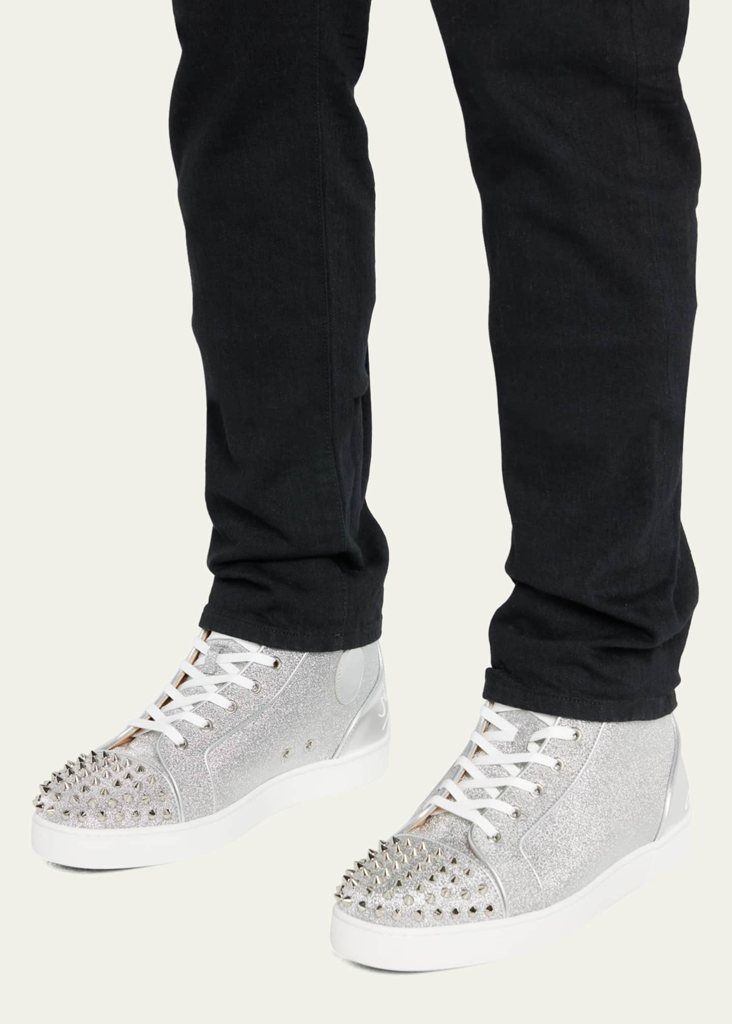 Christian Louboutin Men's Fun Lou Glitter Leather Spike-Toe High Top ...