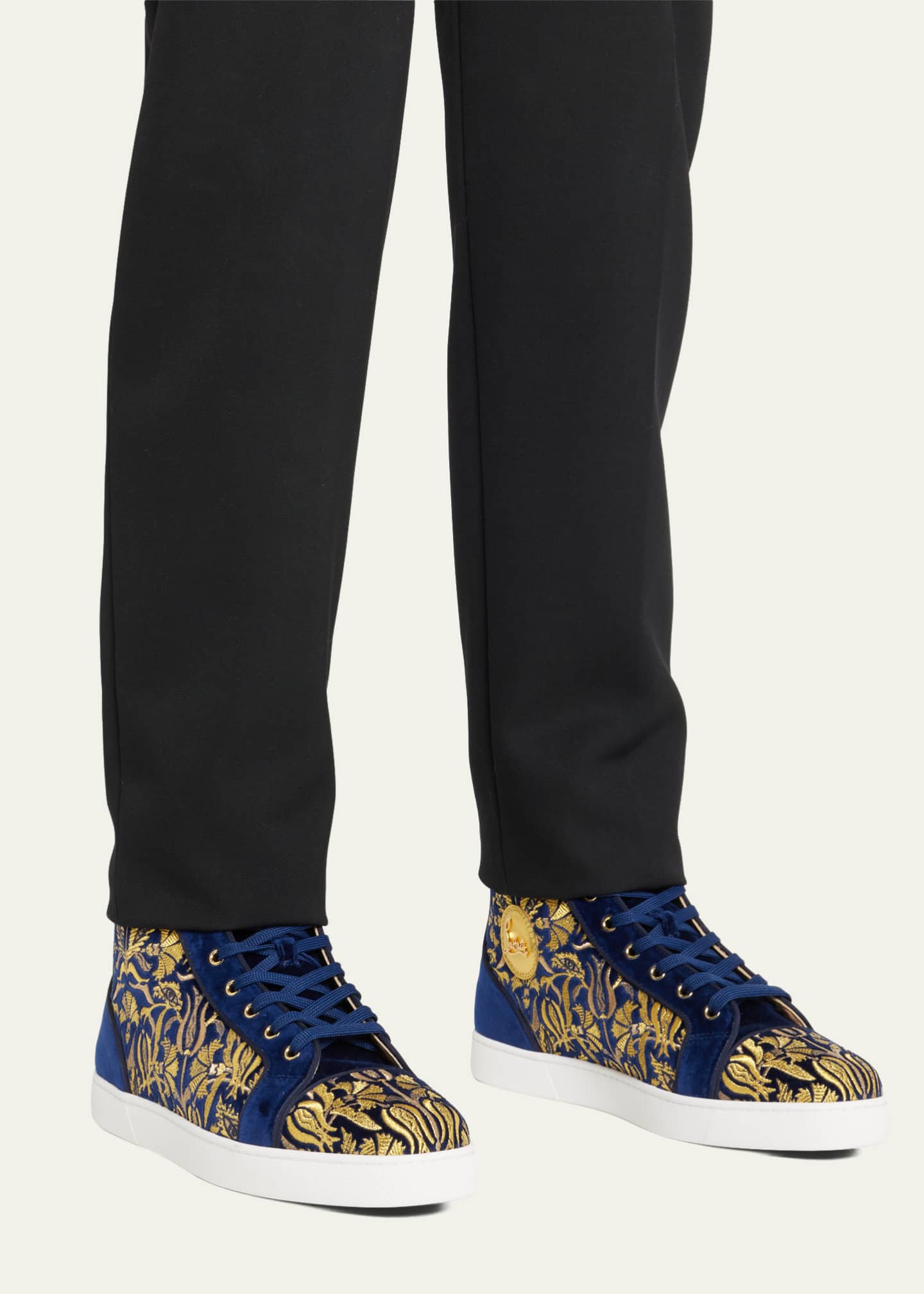 Christian Louboutin Men's Louis Orlato Velour High-Top Sneakers ...