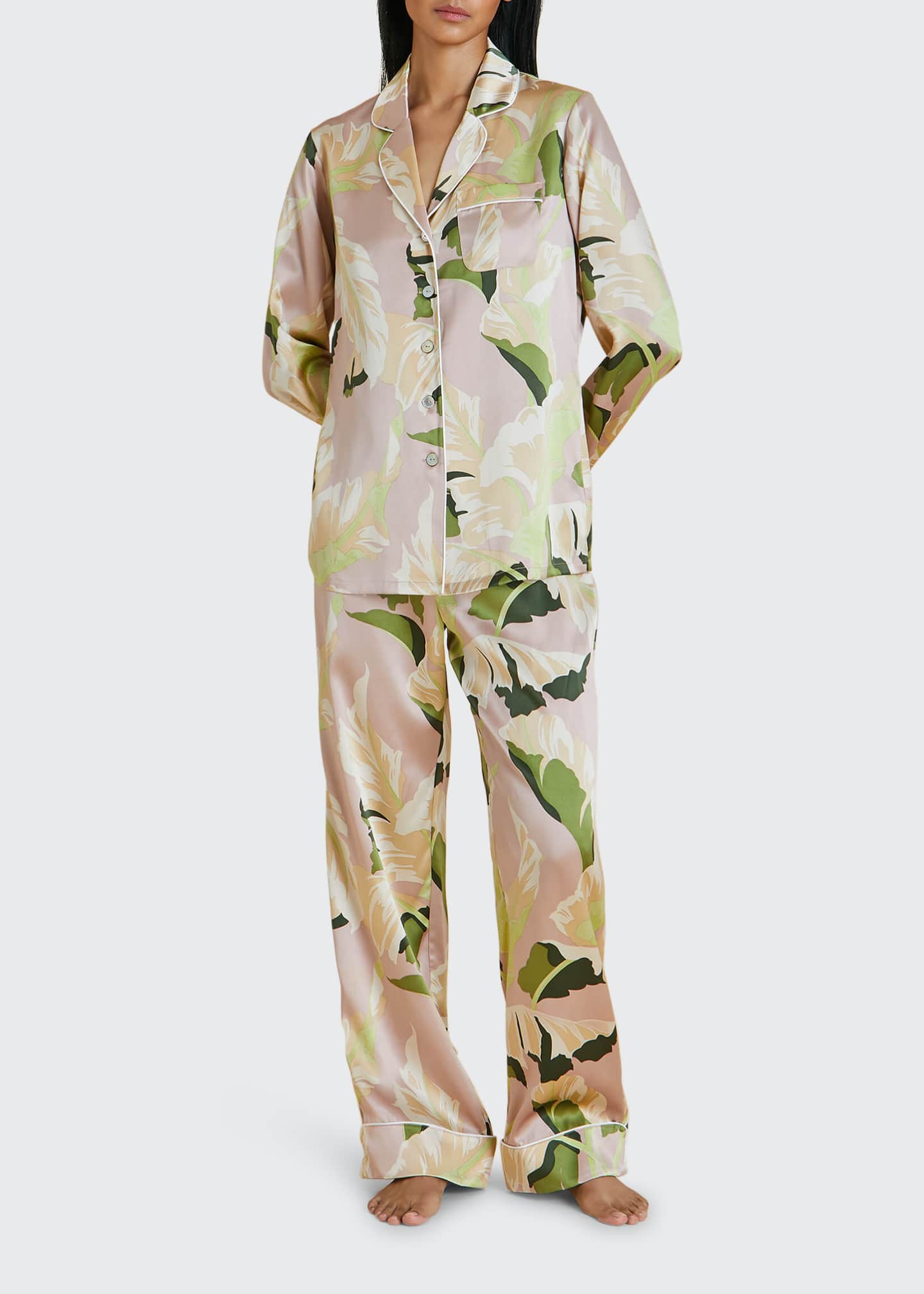 Olivia Von Halle Lila Botanical Print Long Pajama Set Bergdorf Goodman