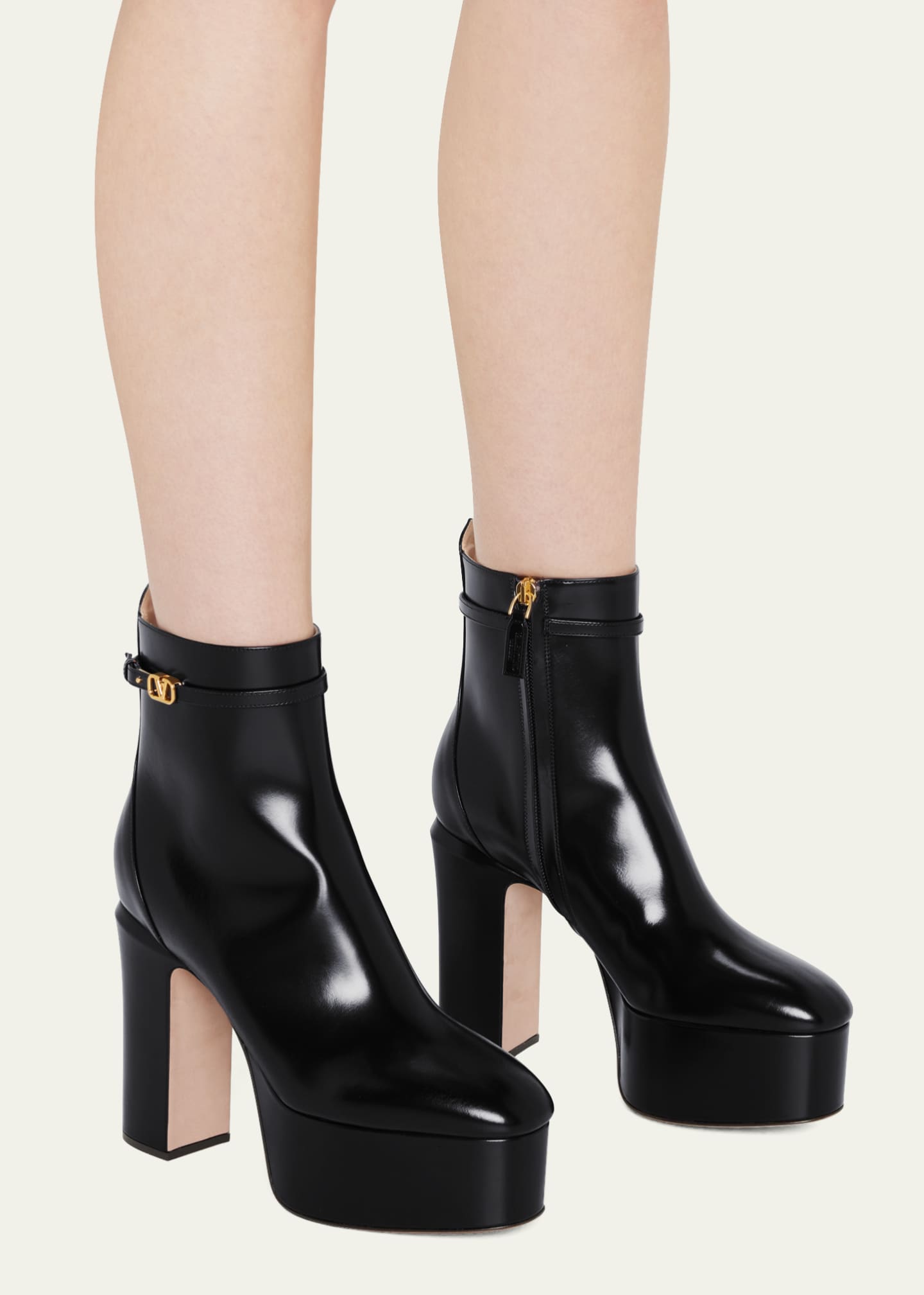 Valentino Garavani Leather VLogo Platform Ankle Booties - Bergdorf Goodman