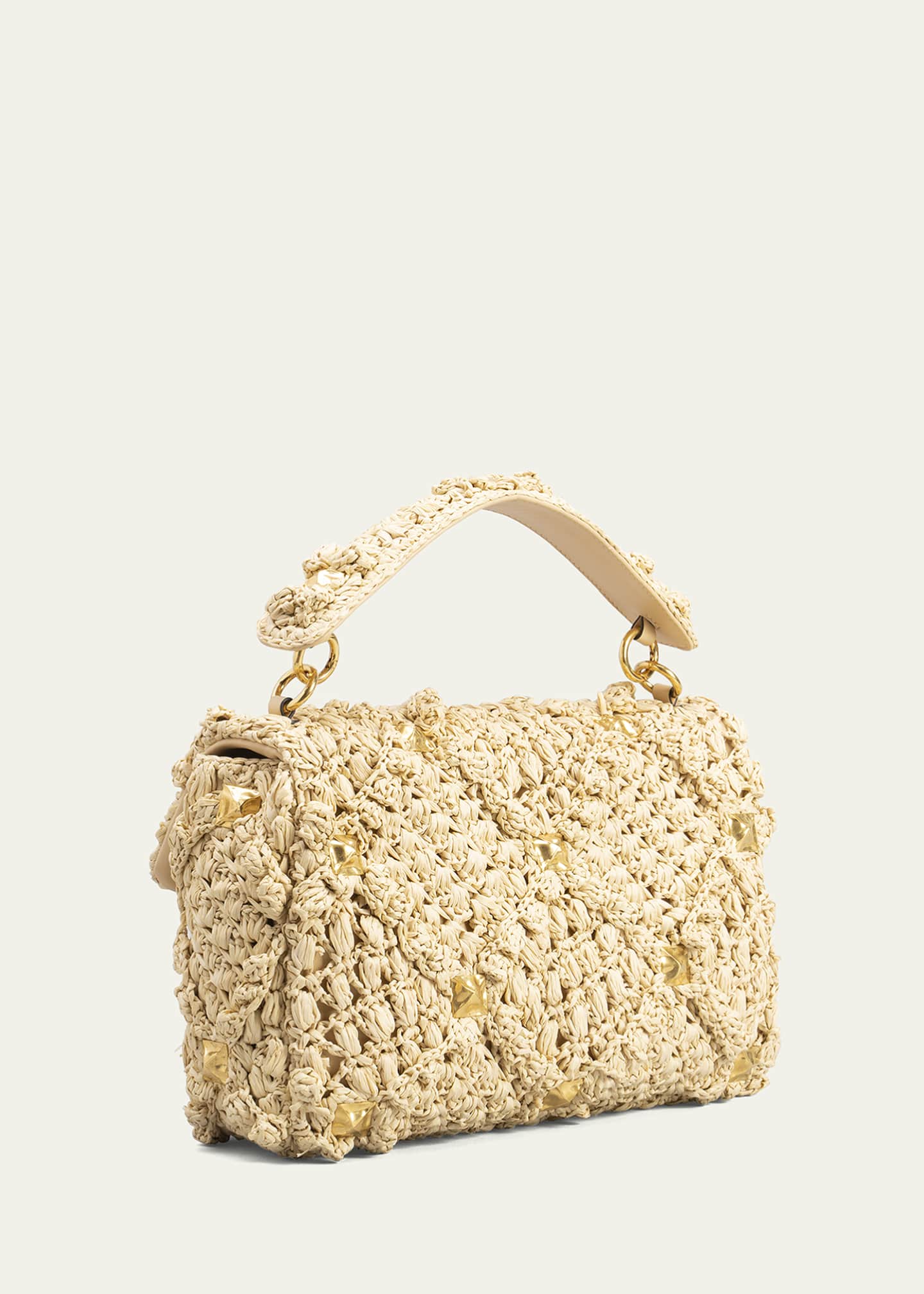 Valentino Garavani Roman Stud Large Raffia Shoulder Bag - Bergdorf Goodman