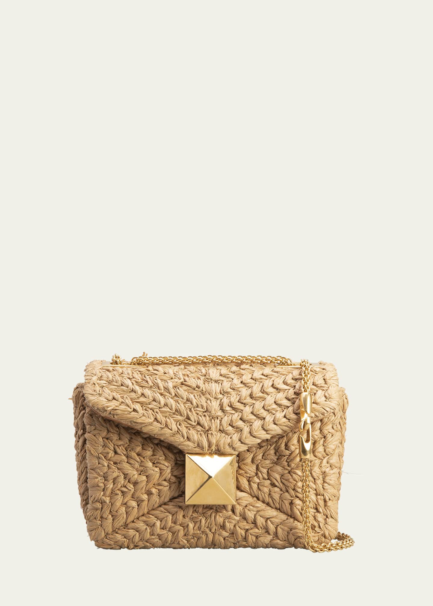 Valentino Garavani One Stud Small Raffia Shoulder Bag - Bergdorf Goodman