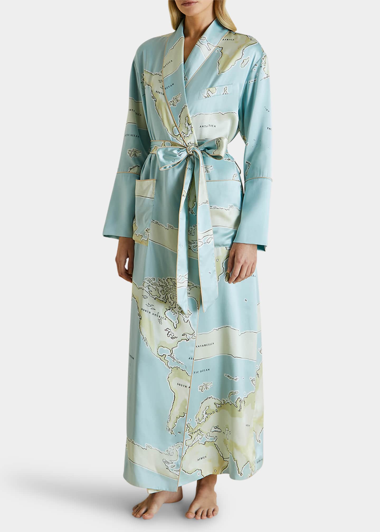 Olivia Von Halle Capability Silk Map-Print Robe - Bergdorf Goodman