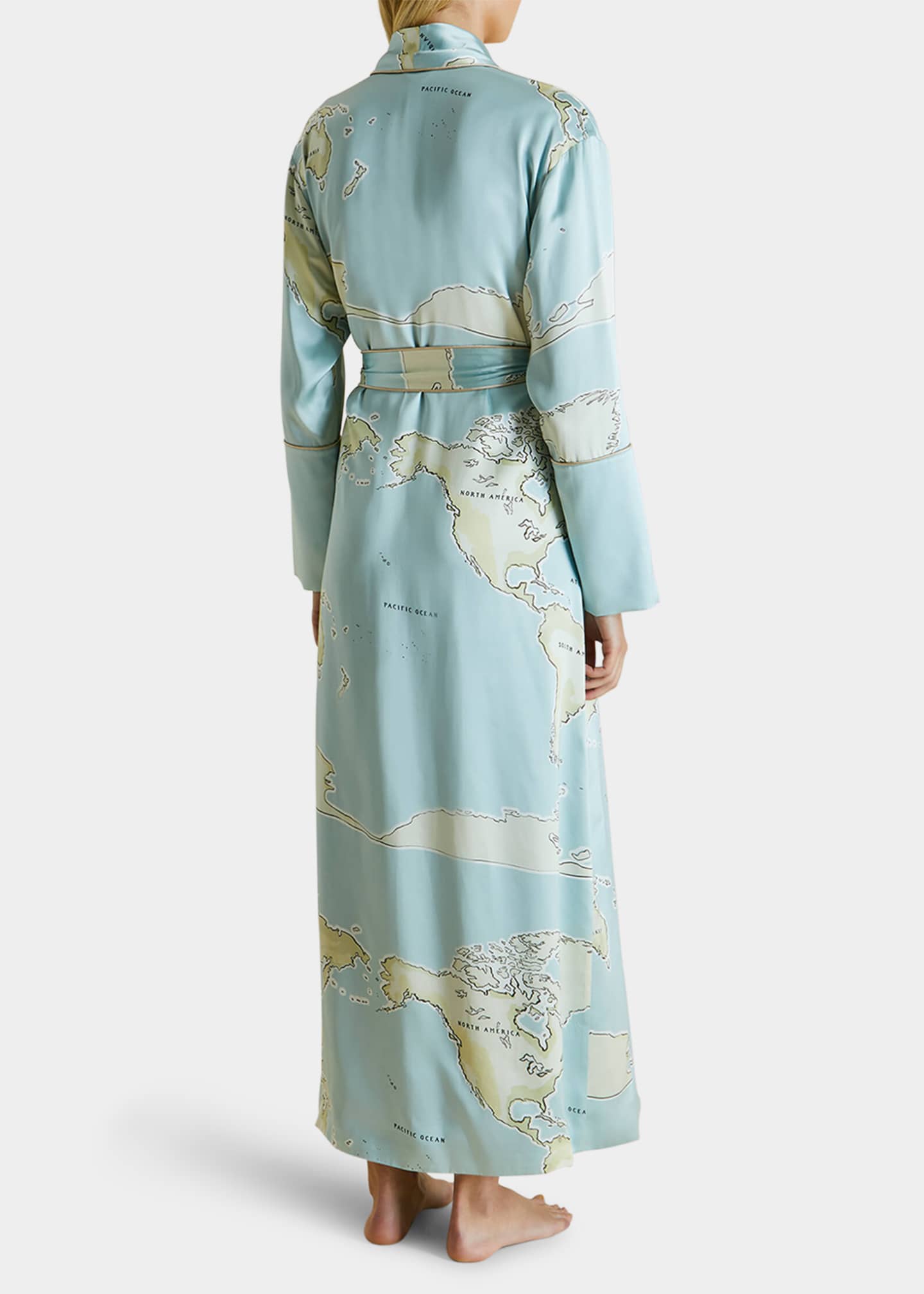 Olivia Von Halle Capability Silk Map-Print Robe - Bergdorf Goodman