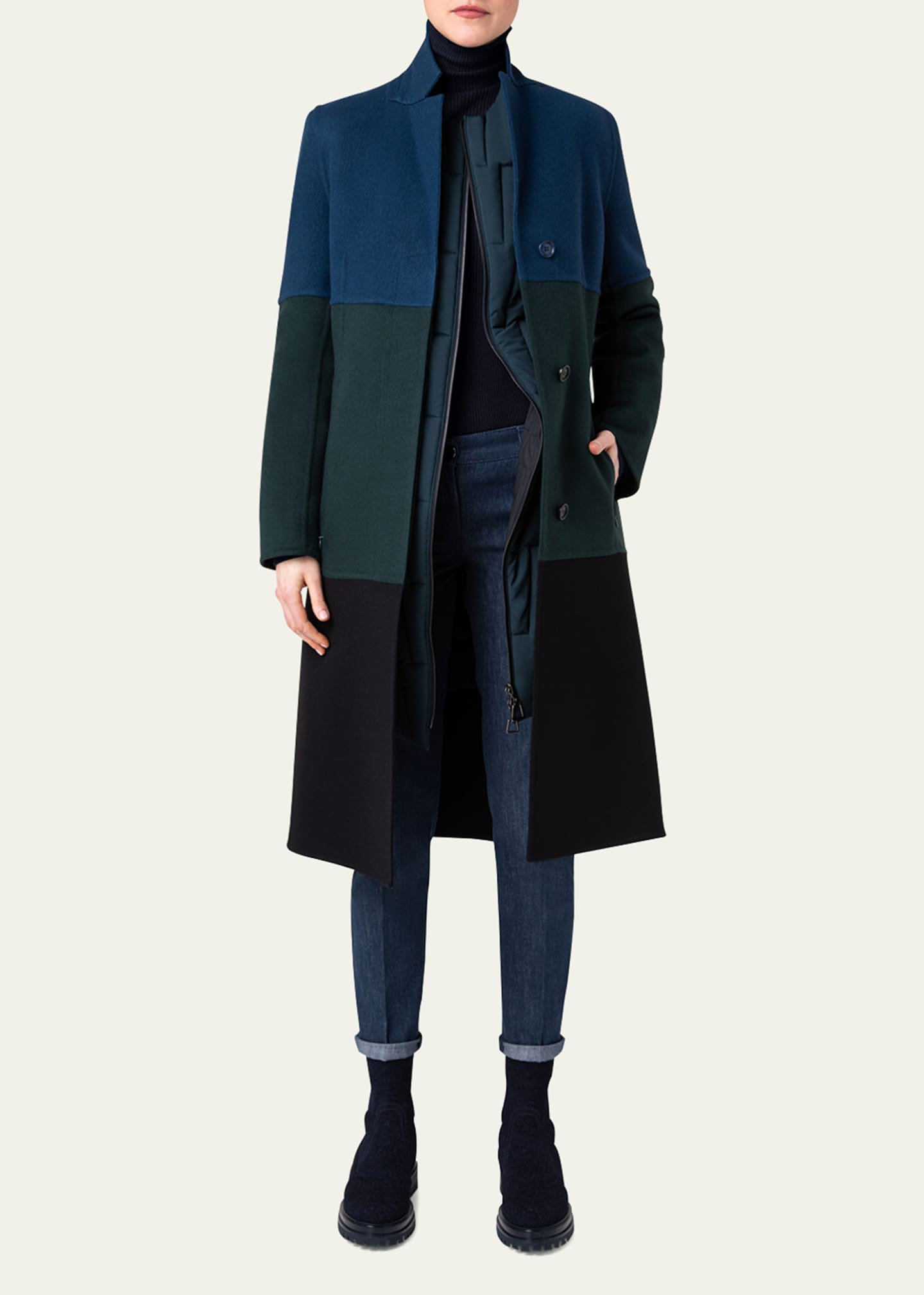 Akris Double-Face Cashmere Long Colorblock Coat - Bergdorf Goodman