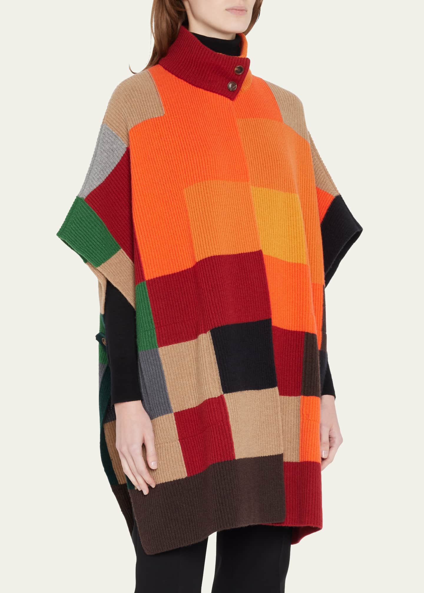 Akris Abstract Intarsia Rib Cashmere Cape - Bergdorf Goodman