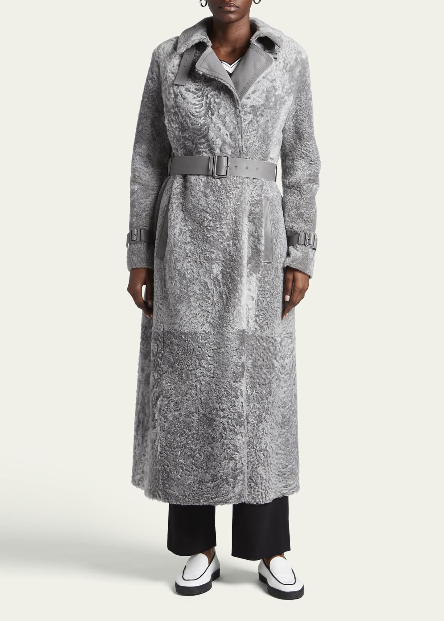 Giorgio Armani Shearling Belted Long Coat with Leather-Trim - Bergdorf ...