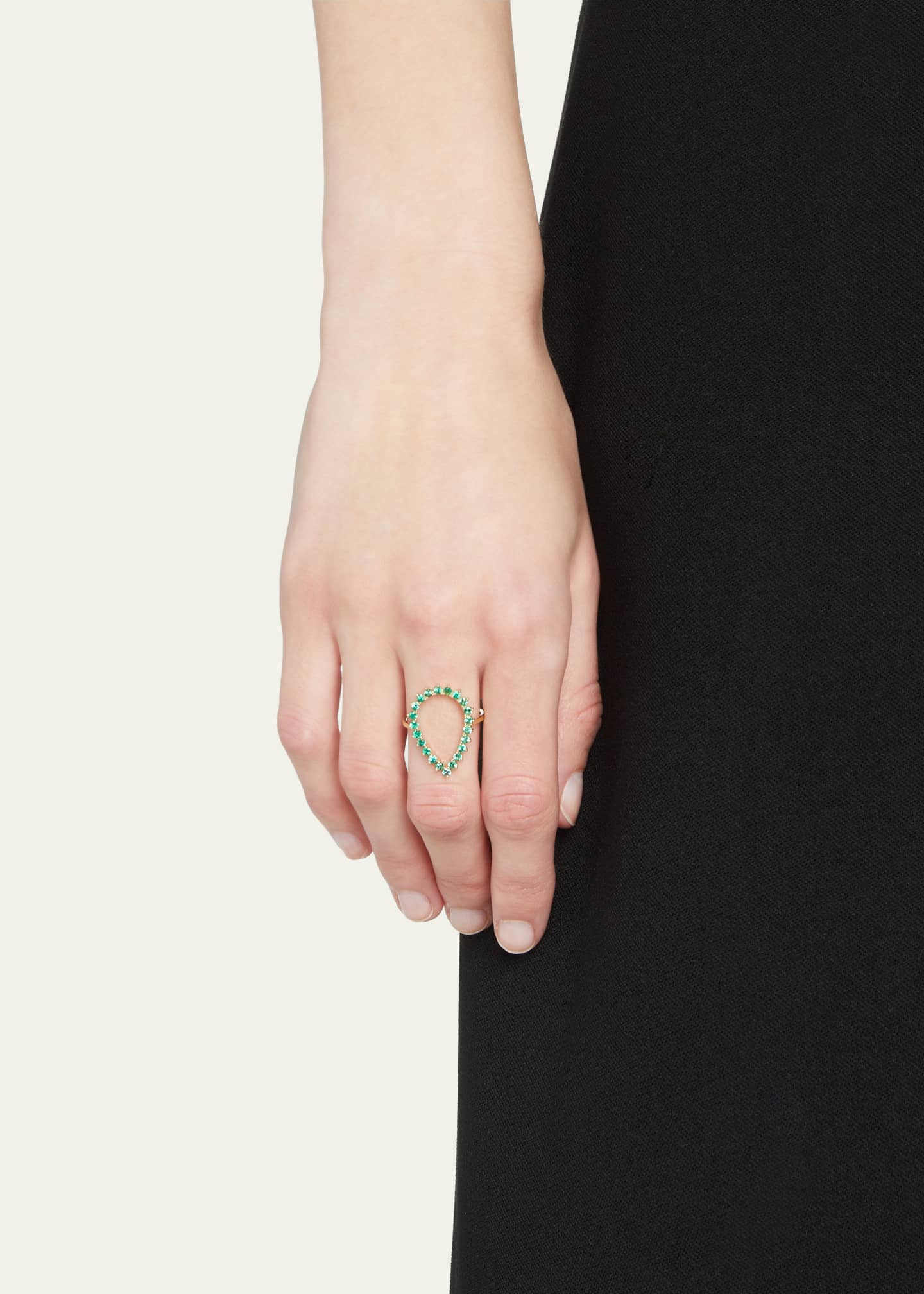 Jennifer Meyer Open Teardrop Ring In 18K Yellow Gold with Emeralds ...