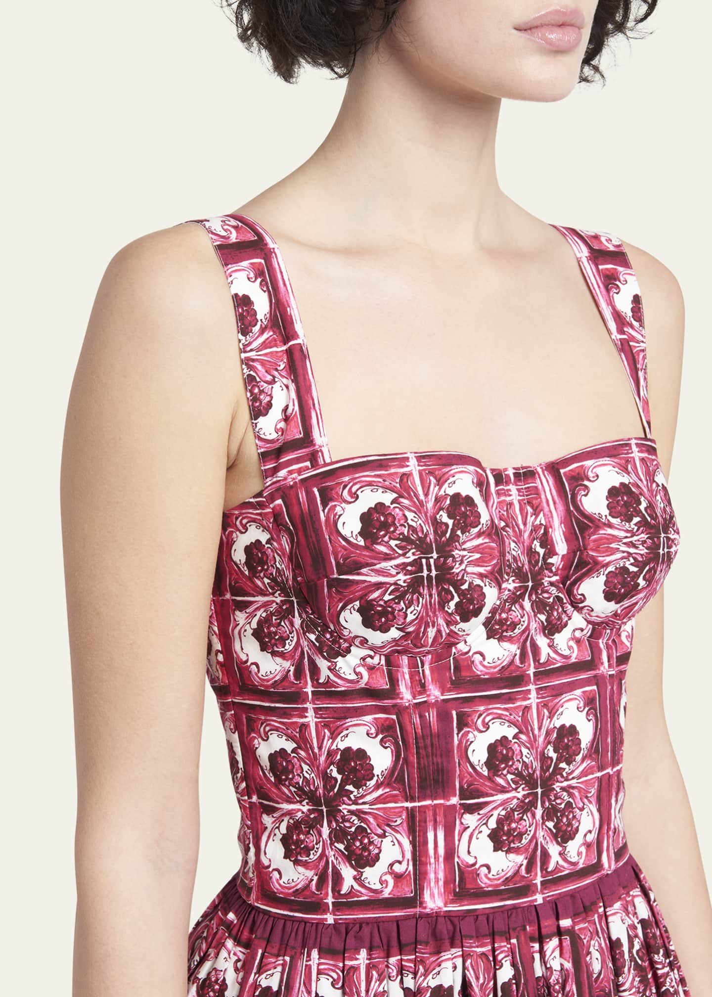 Dolce&Gabbana Tile-Print Pleated Poplin Bustier Dress - Bergdorf Goodman
