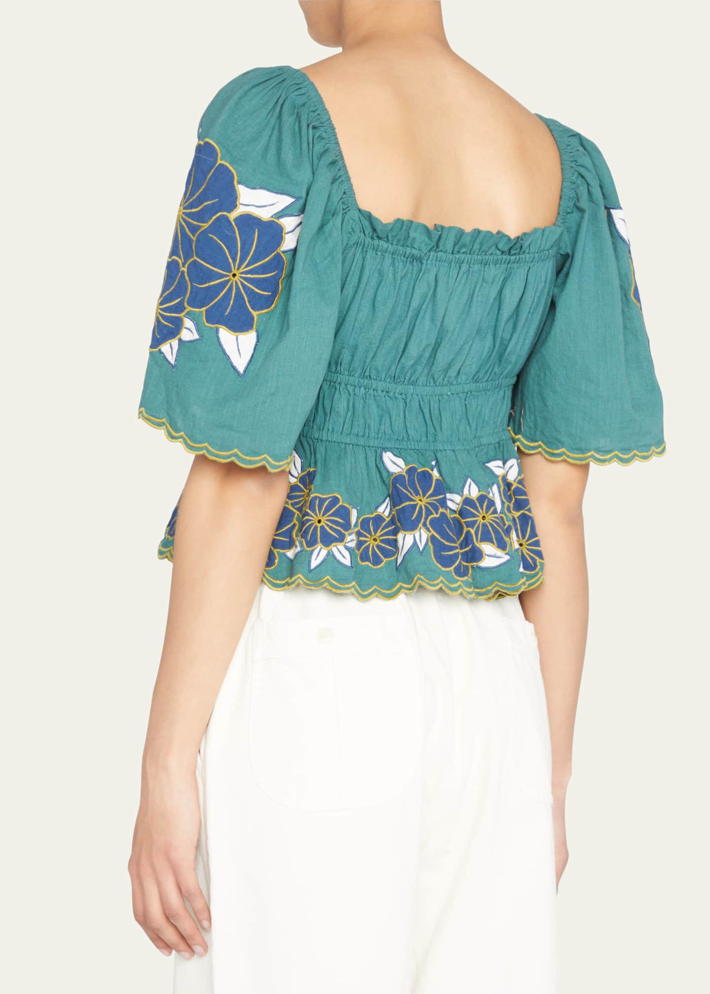The Great The Wanderlust Floral Embroidered Pleated Peplum Top ...