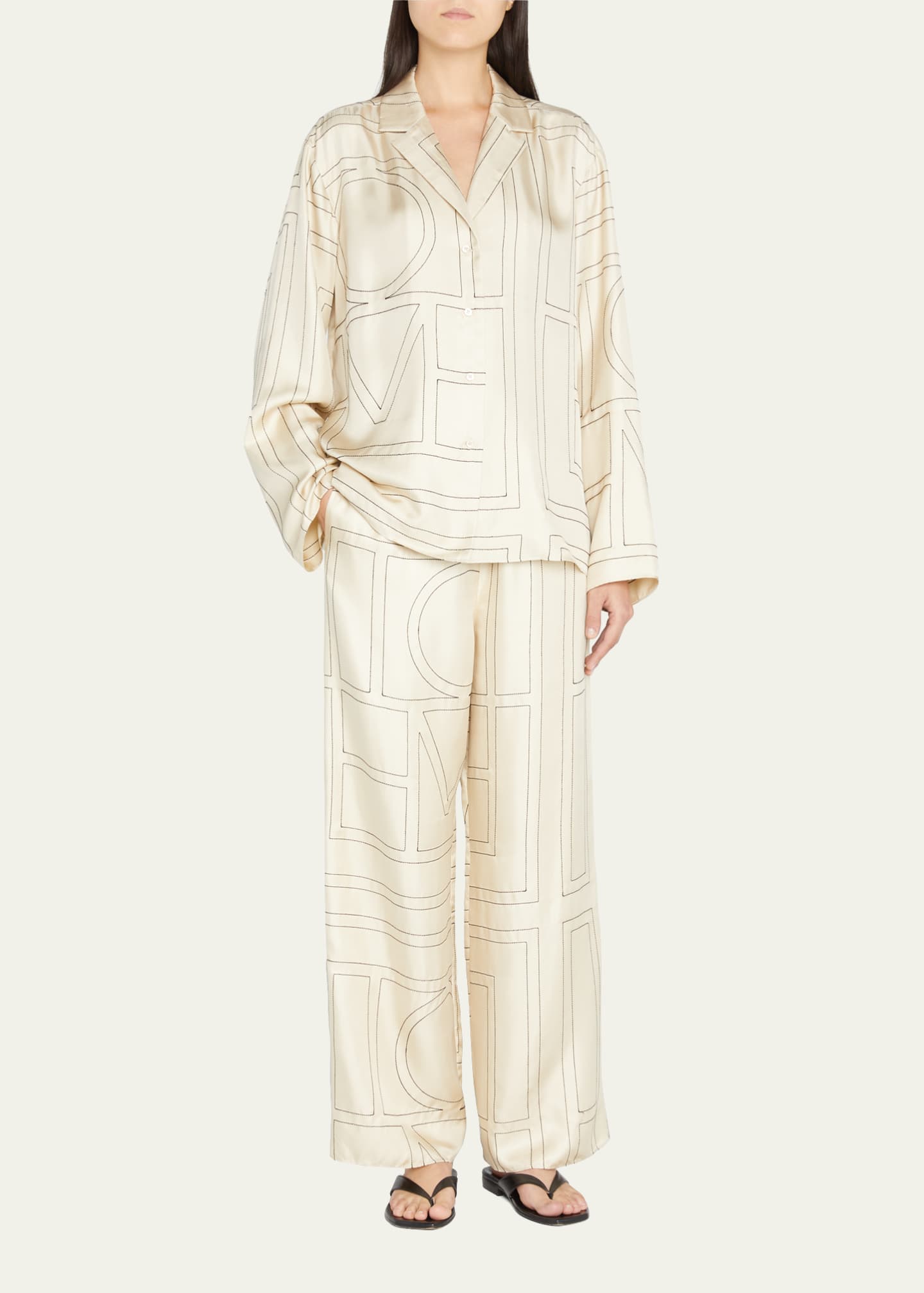 Toteme Monogram-Embroidered Silk Pajama Pants - Bergdorf Goodman