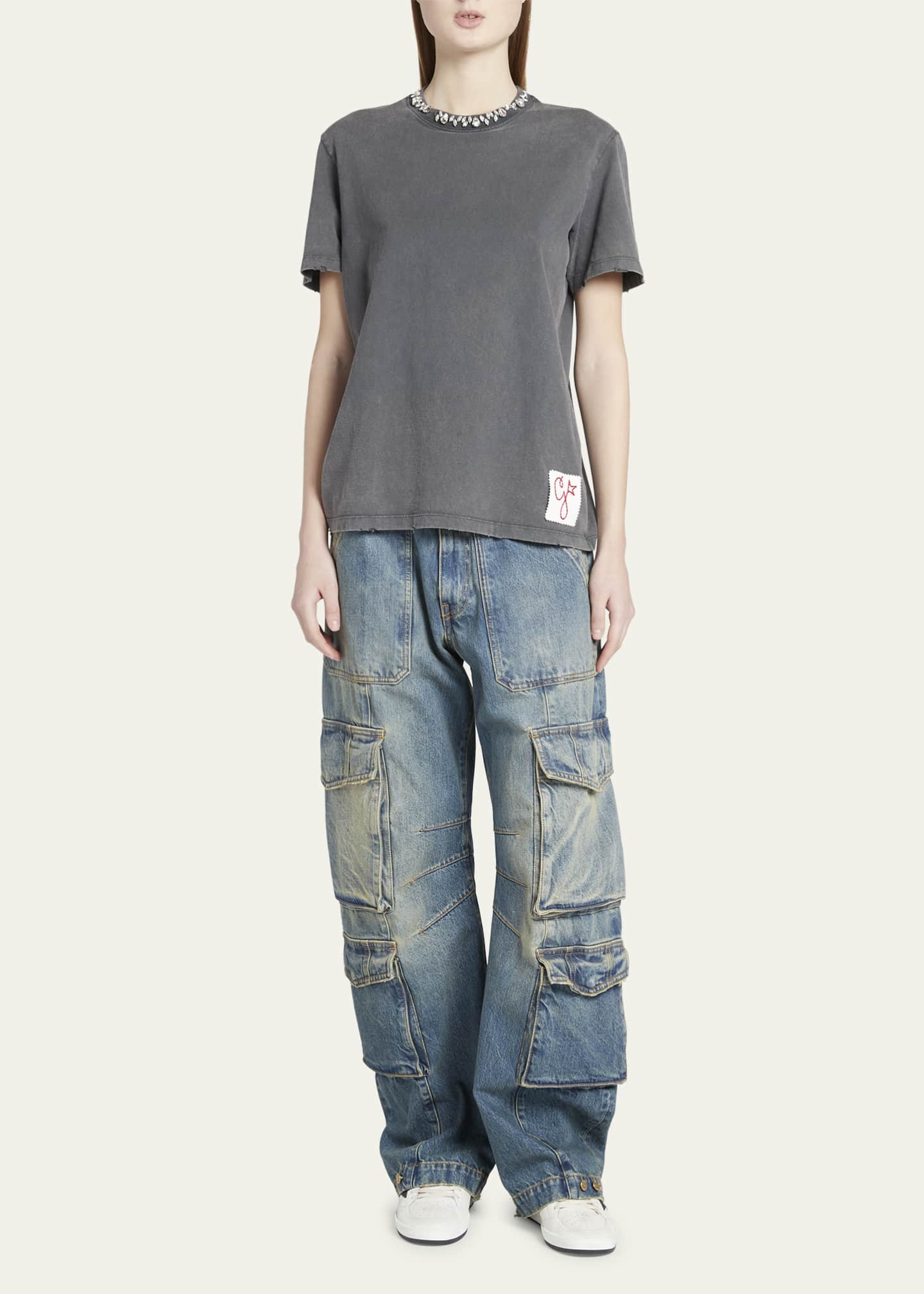 Golden Goose Distressed Crystal Embroidered Crewneck Tee - Bergdorf Goodman