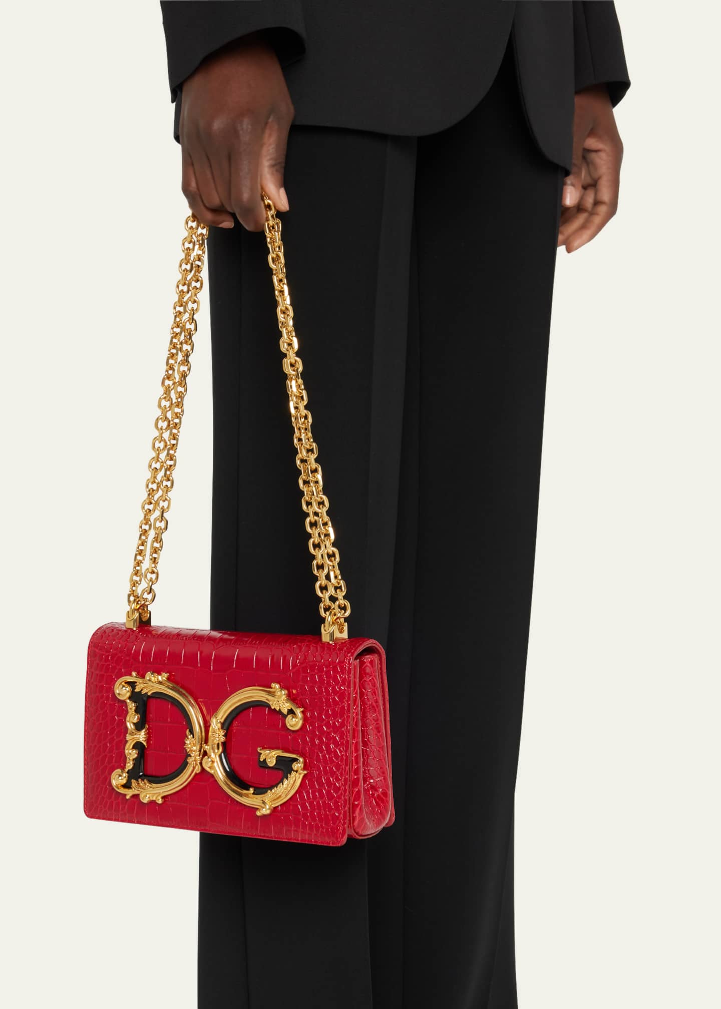 Dolce&Gabbana DG Girls Small Croc-Embossed Chain Crossbody Bag ...