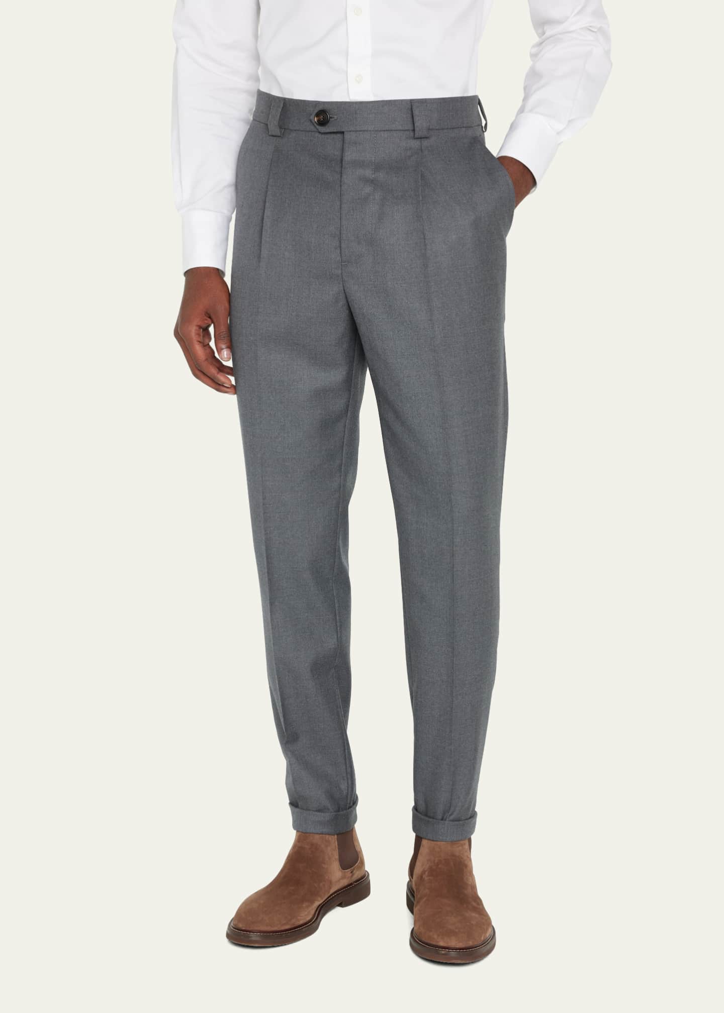 Brunello Cucinelli Men's Wool Pleated Dress Pants - Bergdorf Goodman