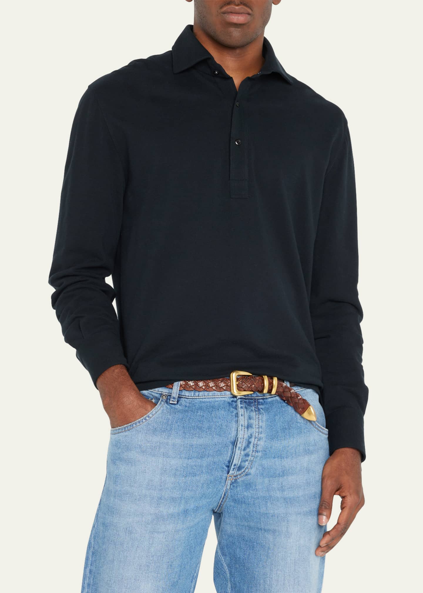 Brunello Cucinelli Men's Pique Button-Cuff Polo Shirt - Bergdorf Goodman