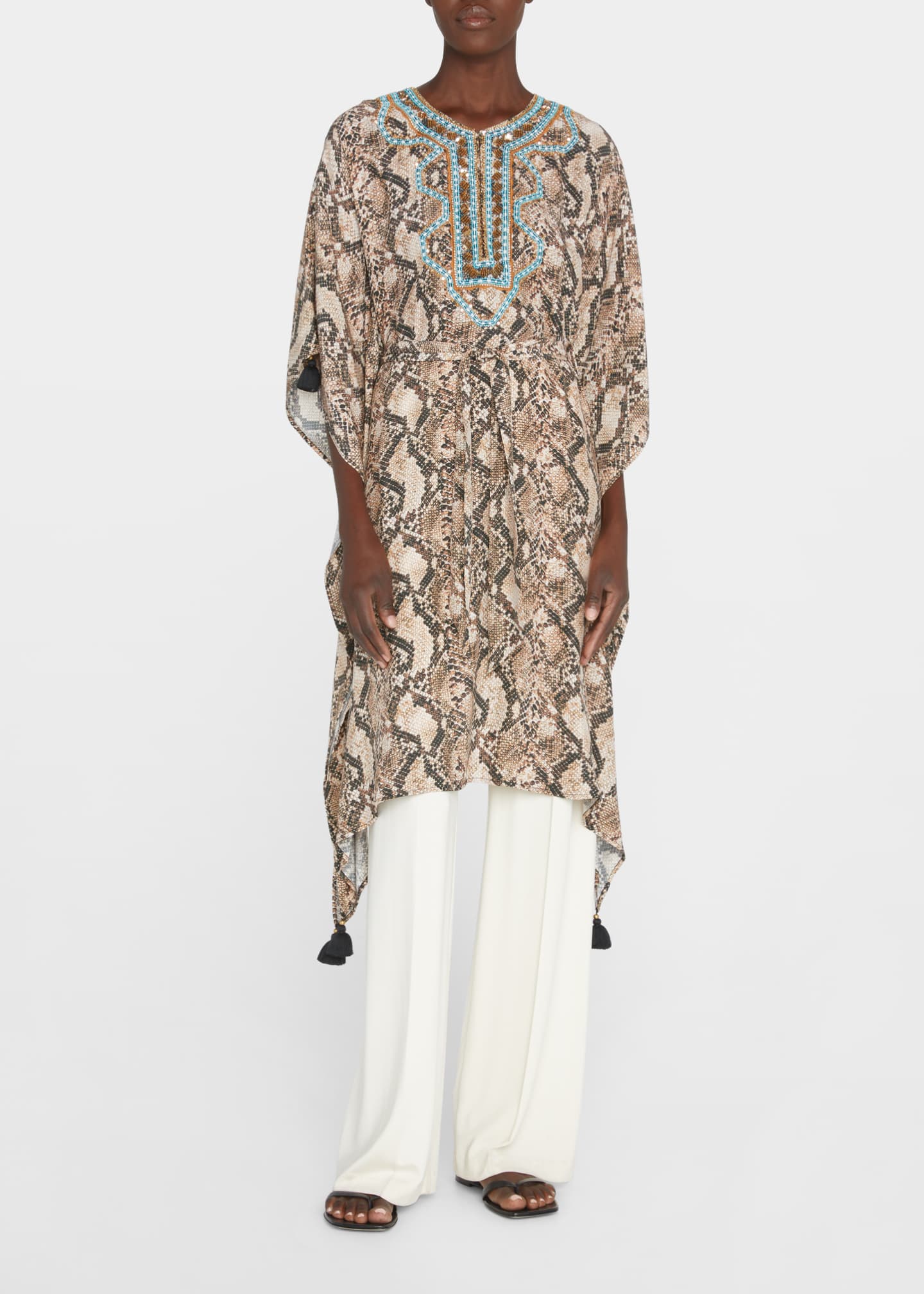 Figue Fabrizi Snake-Print Sequin-Embellished Tassel Midi Kaftan ...