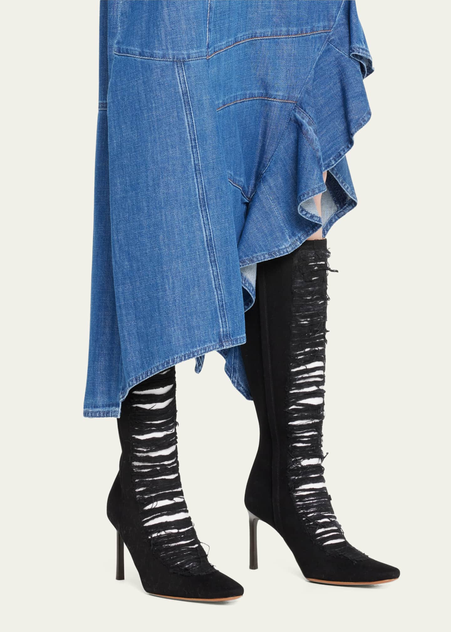 Loewe Ripped Denim Stiletto Knee Boots - Bergdorf Goodman