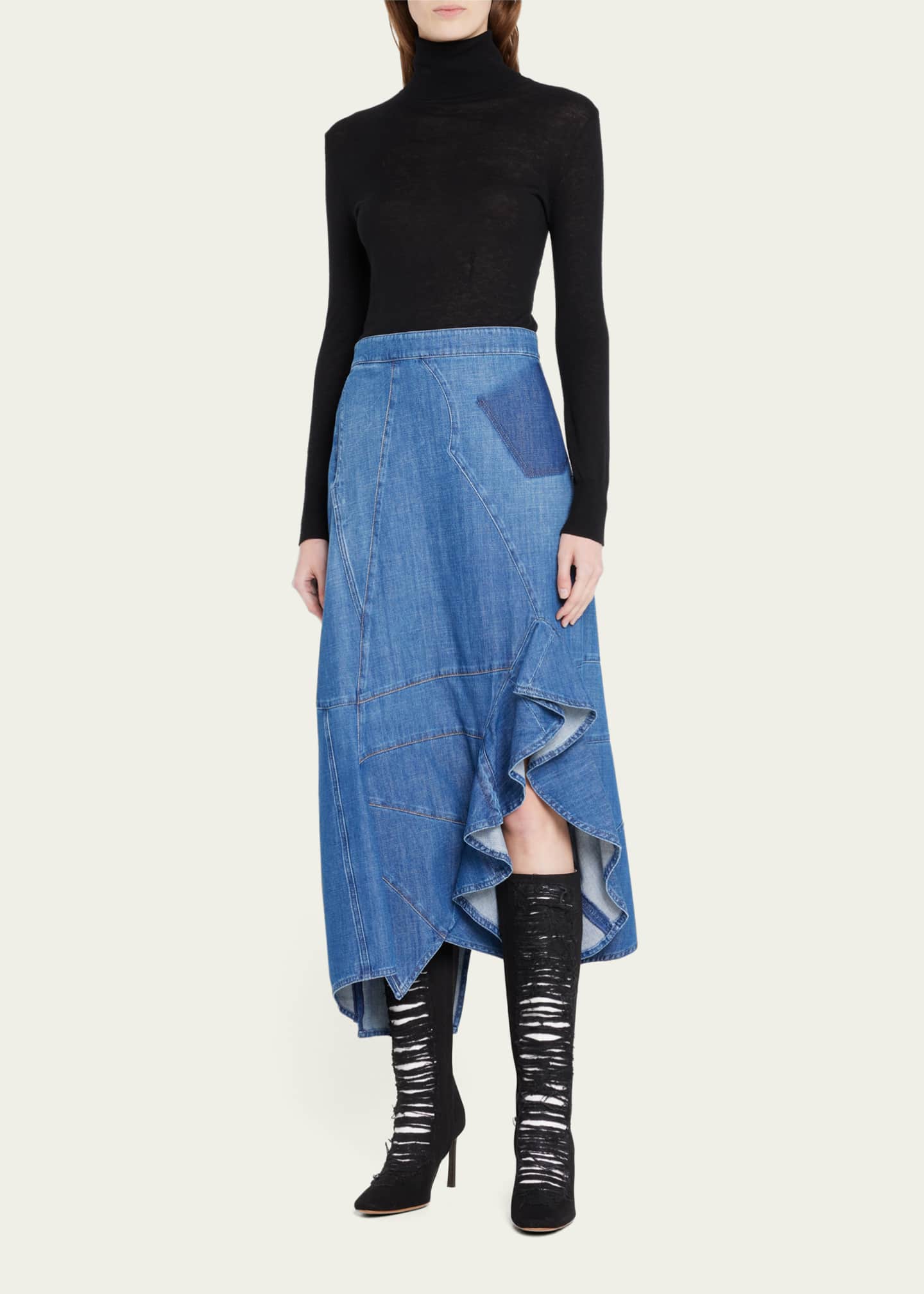 Loewe Ripped Denim Stiletto Knee Boots - Bergdorf Goodman
