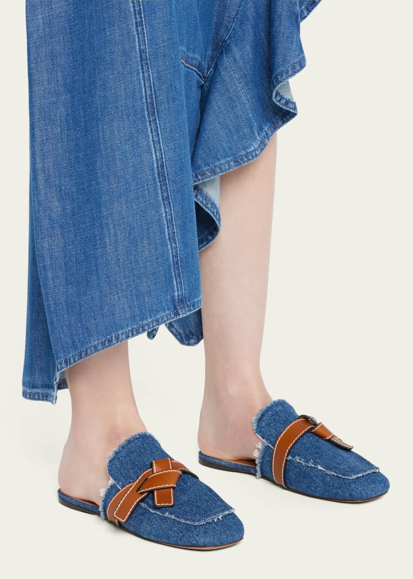 Loewe Gate Denim Flat Mules - Bergdorf Goodman