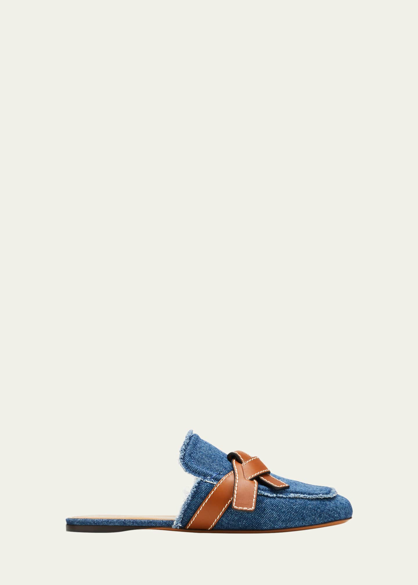 Loewe Gate Denim Flat Mules - Bergdorf Goodman