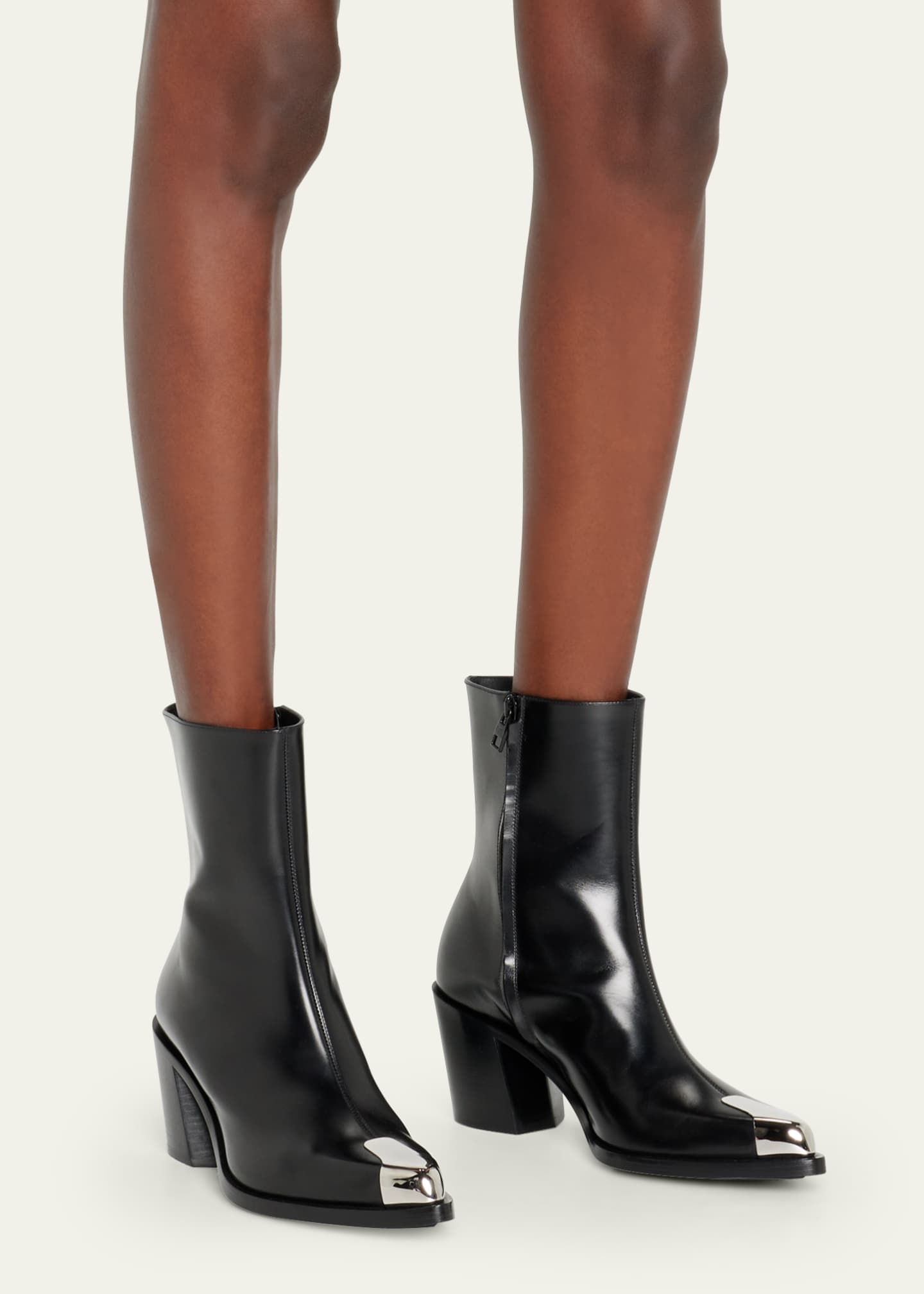 Alexander McQueen Boxcar Calfskin Cap-Toe Ankle Booties - Bergdorf Goodman