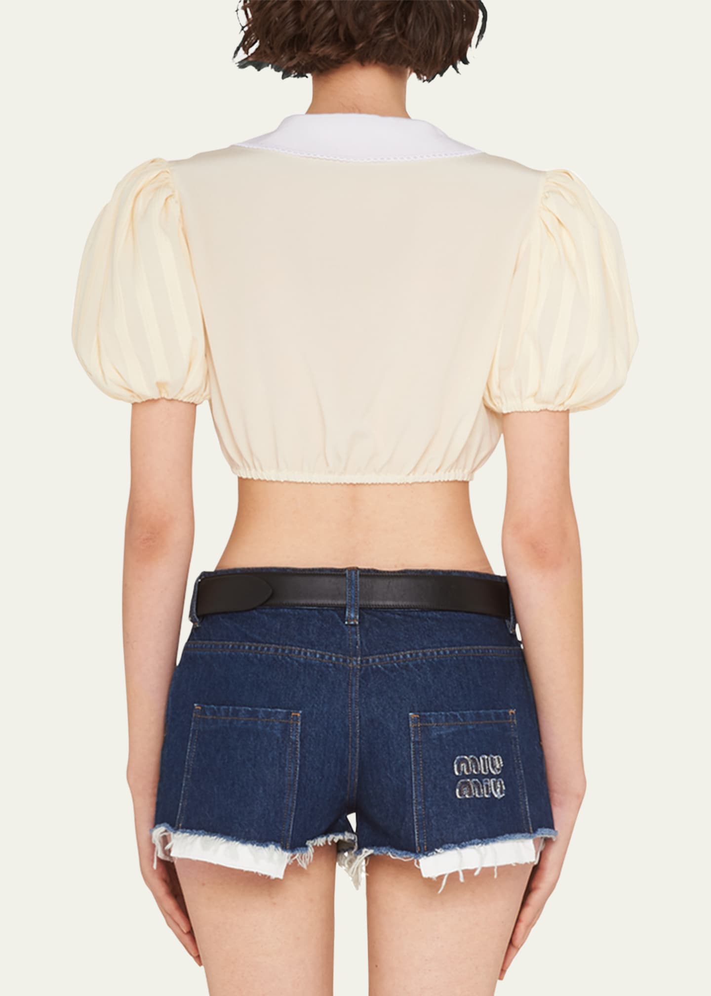 Miu Miu Puff-Sleeve Silk Crop Top - Bergdorf Goodman