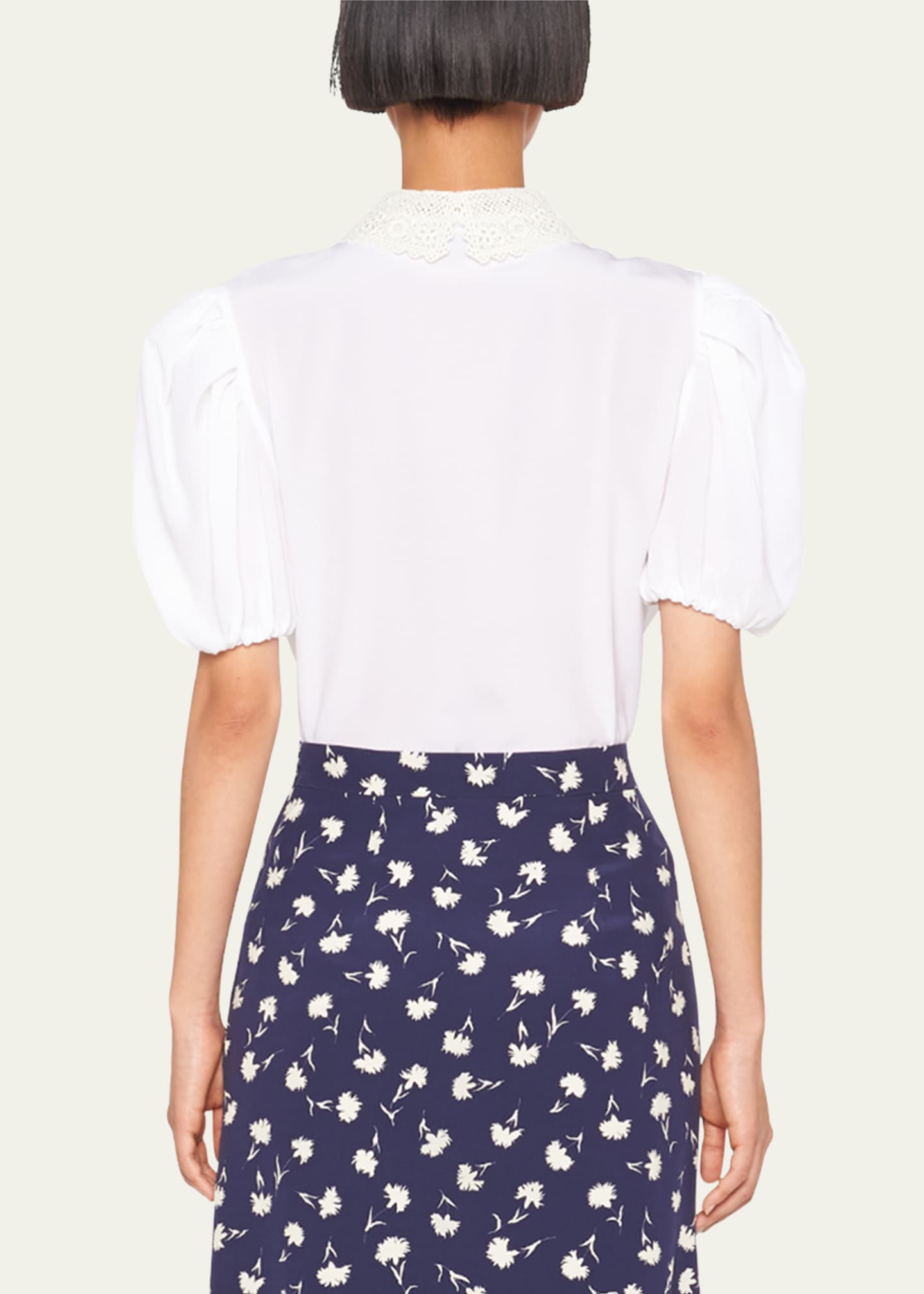 Miu Miu Lace Collar Puff-Sleeve Silk Shirt - Bergdorf Goodman