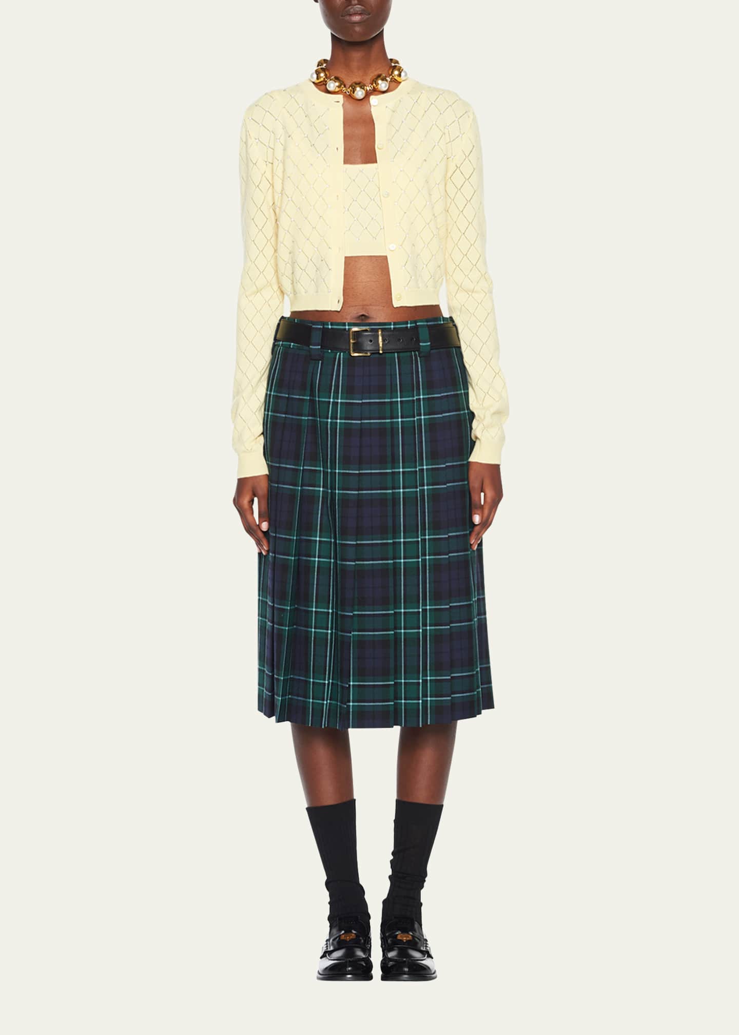 Miu Miu Crystal-Embellished Diamond Pattern Cashmere Cardigan ...