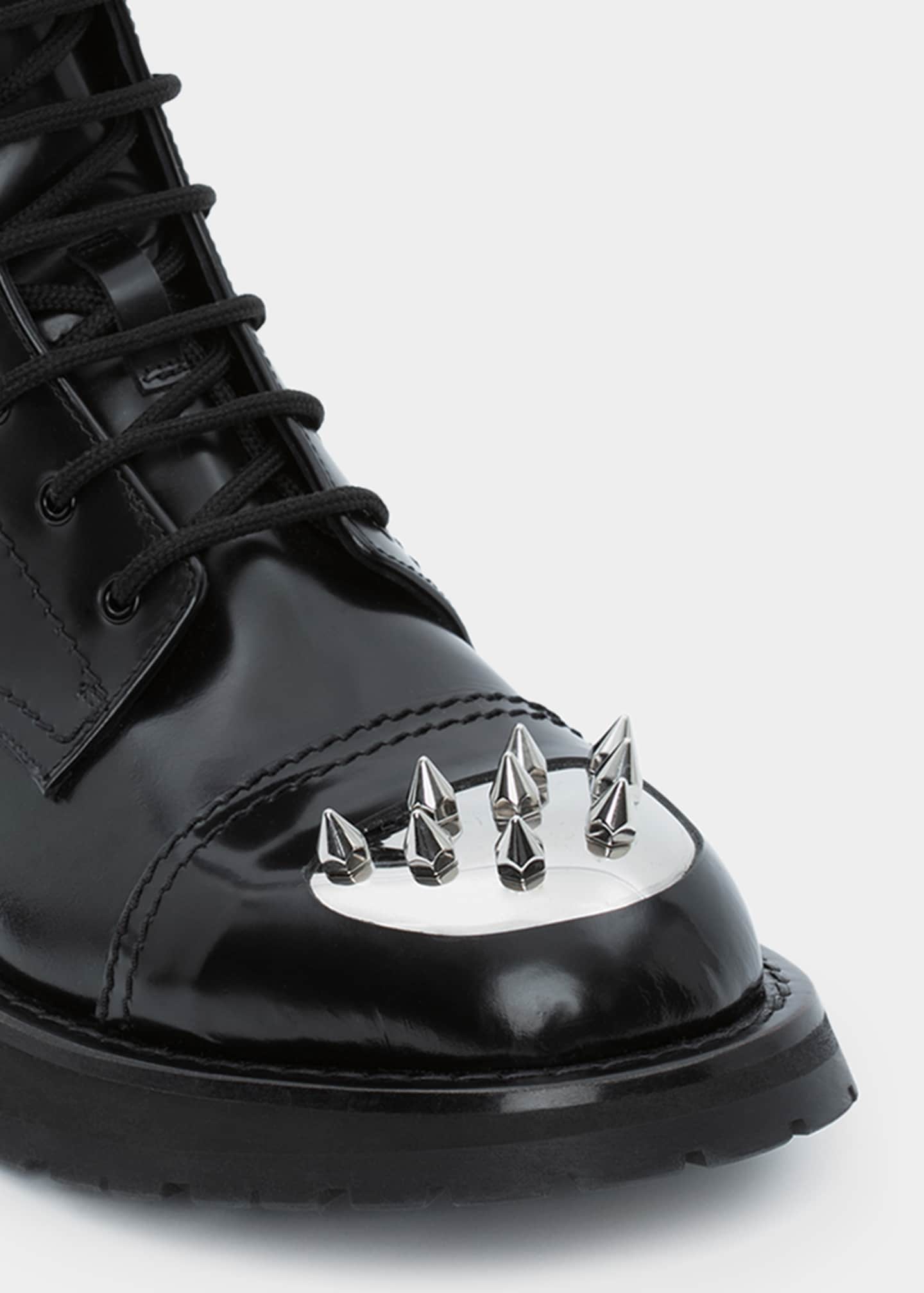 Alexander McQueen Men's Punk Stud Spike Toe Leather Lace-Up Combat ...