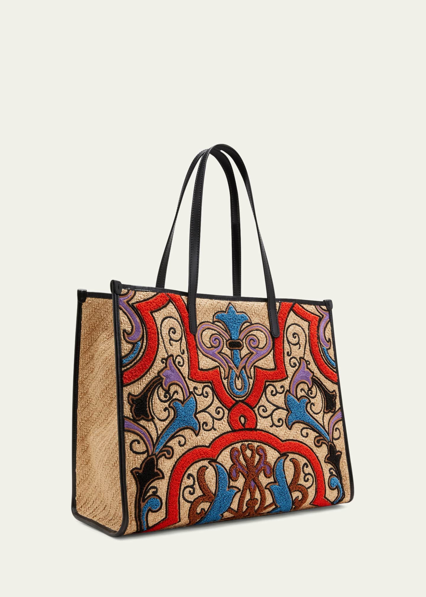 Etro Globestrotter Embroidered Raffia Shopping Tote Bag - Bergdorf Goodman