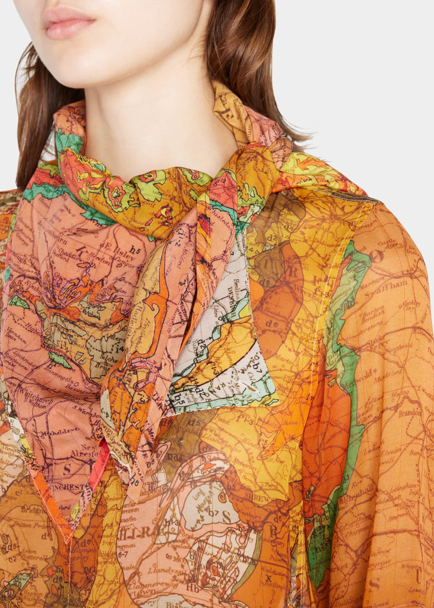Burberry Edie Map-Print Scarf-Neck Silk Top - Bergdorf Goodman
