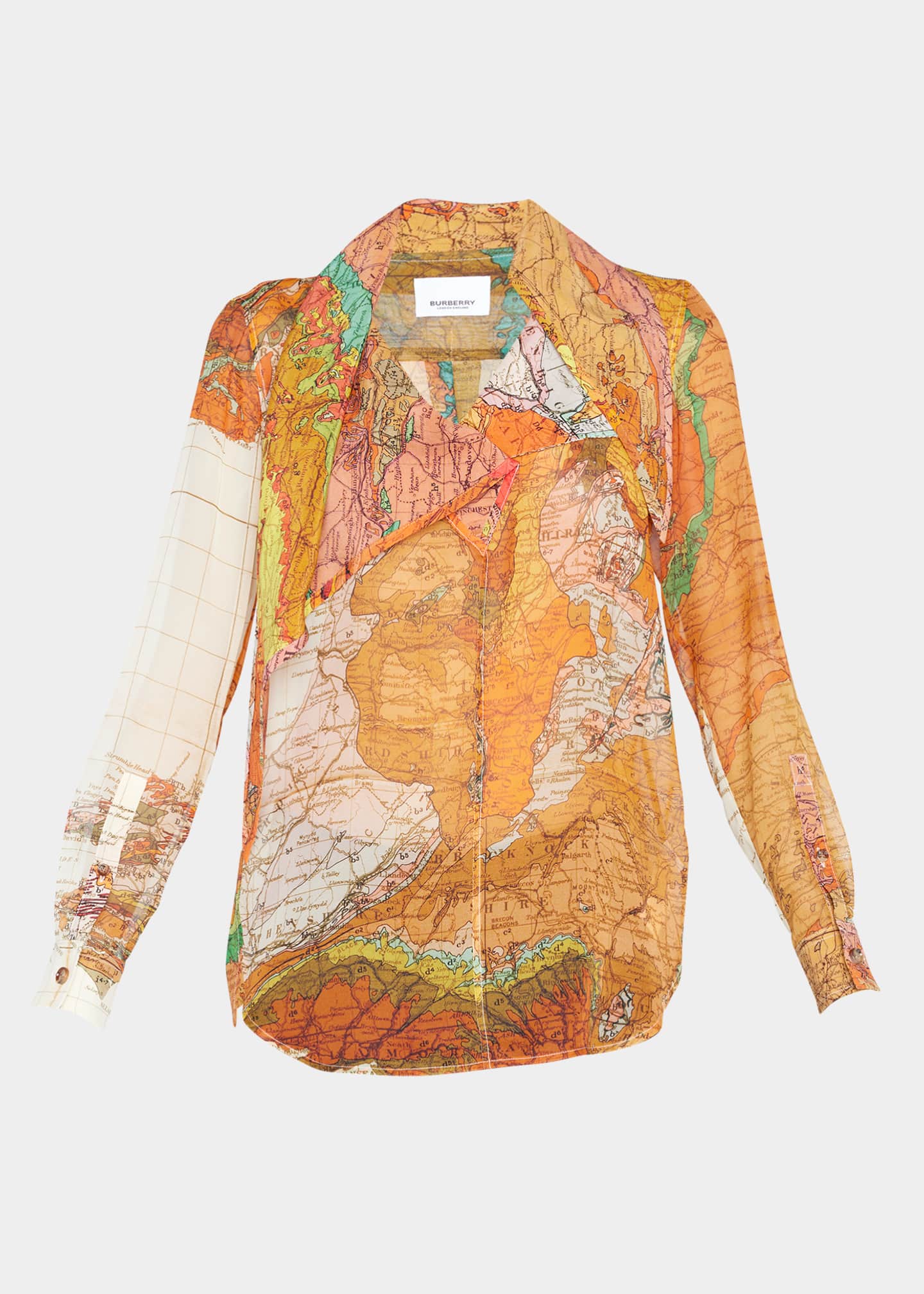 Burberry Edie Map-Print Scarf-Neck Silk Top - Bergdorf Goodman