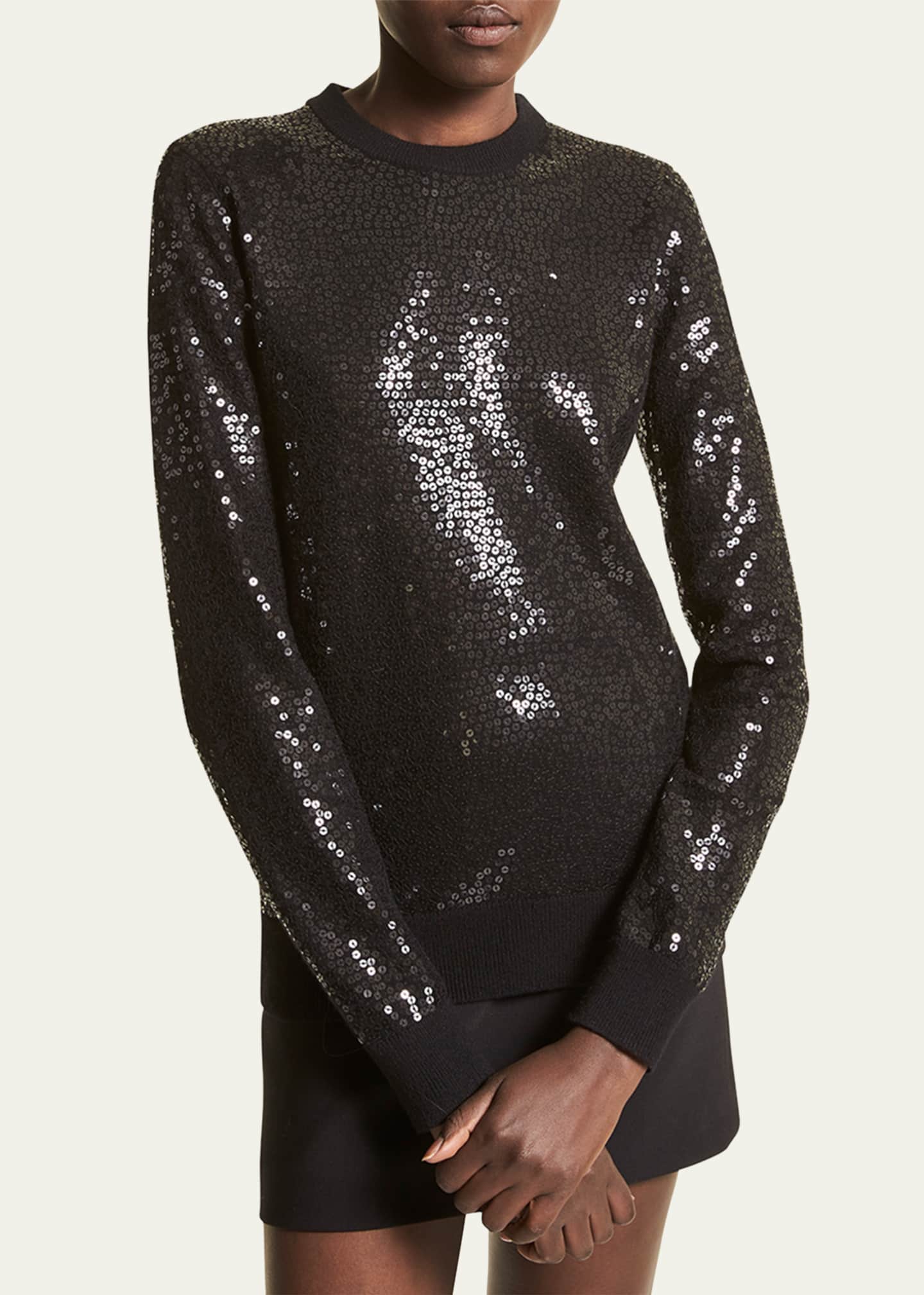 Michael Kors Collection Sequin Embellished Crew Neck Cashmere Pullover