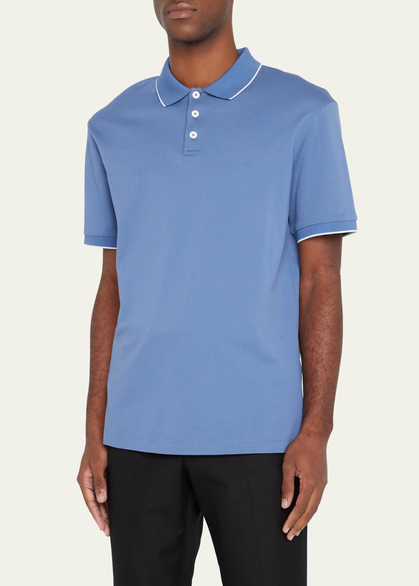 Giorgio Armani Men's Polo Shirt w/ Piping - Bergdorf Goodman