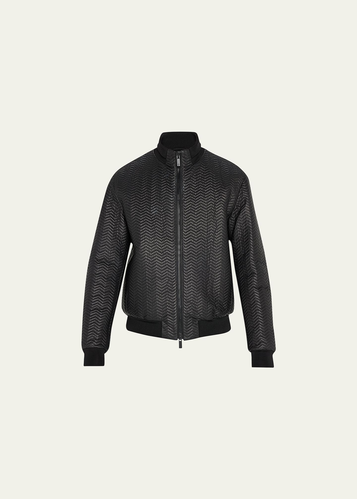Giorgio Armani Men's Leather Chevron Bomber Jacket - Bergdorf Goodman