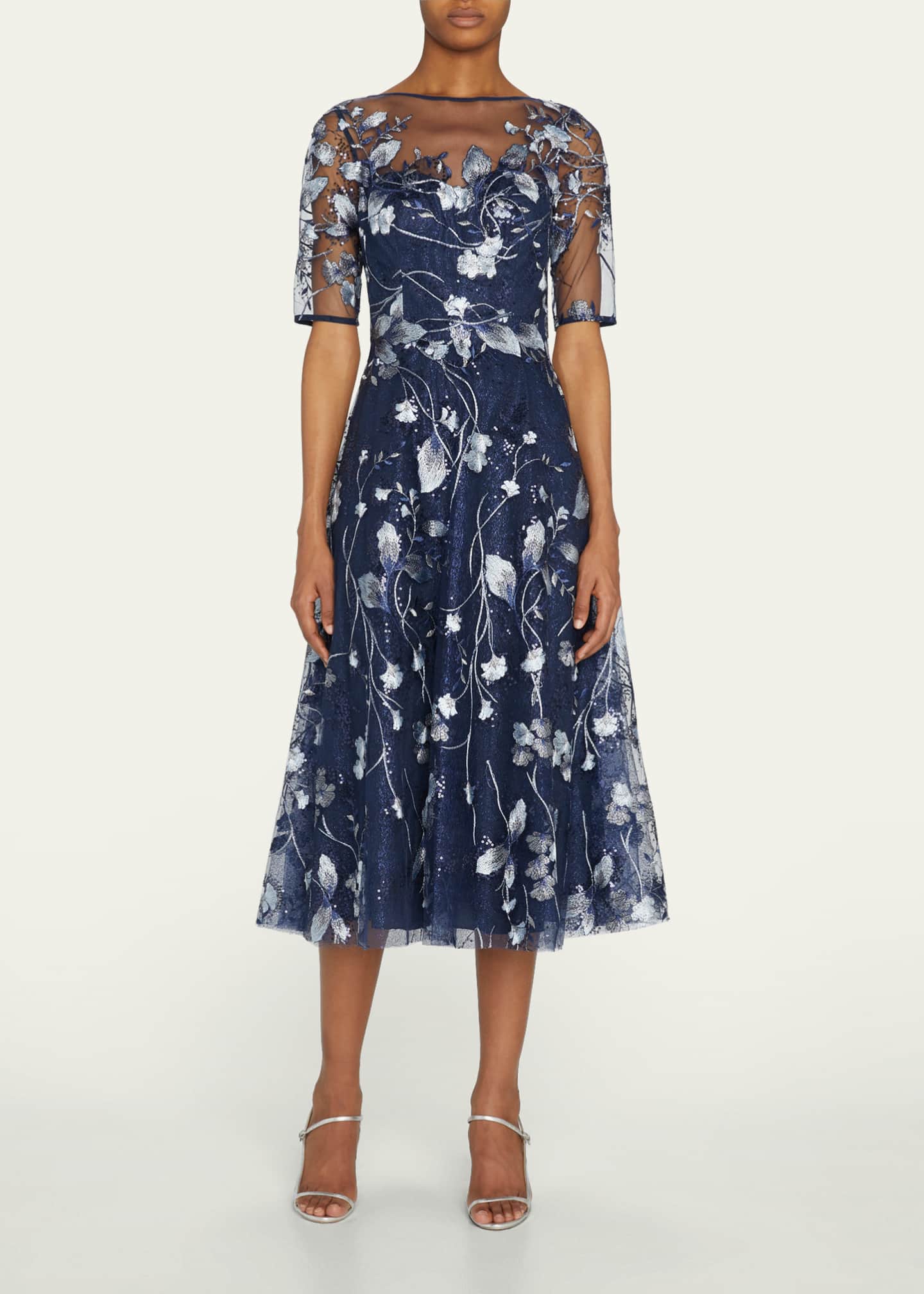 Rickie Freeman for Teri Jon Floral-Embroidered Tulle Cocktail Dress ...