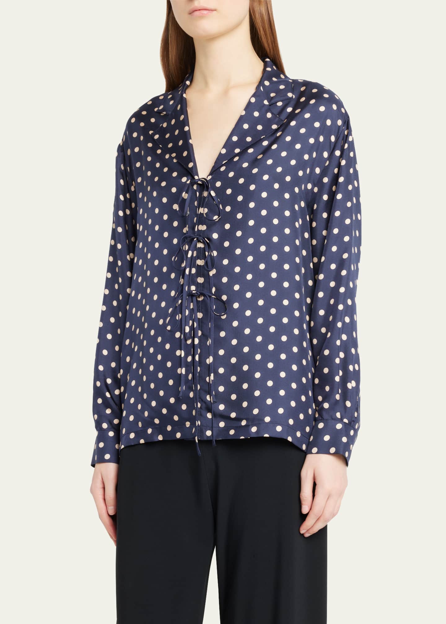 Bode Polka Dot Micro Tie-Front Silk Shirt - Bergdorf Goodman