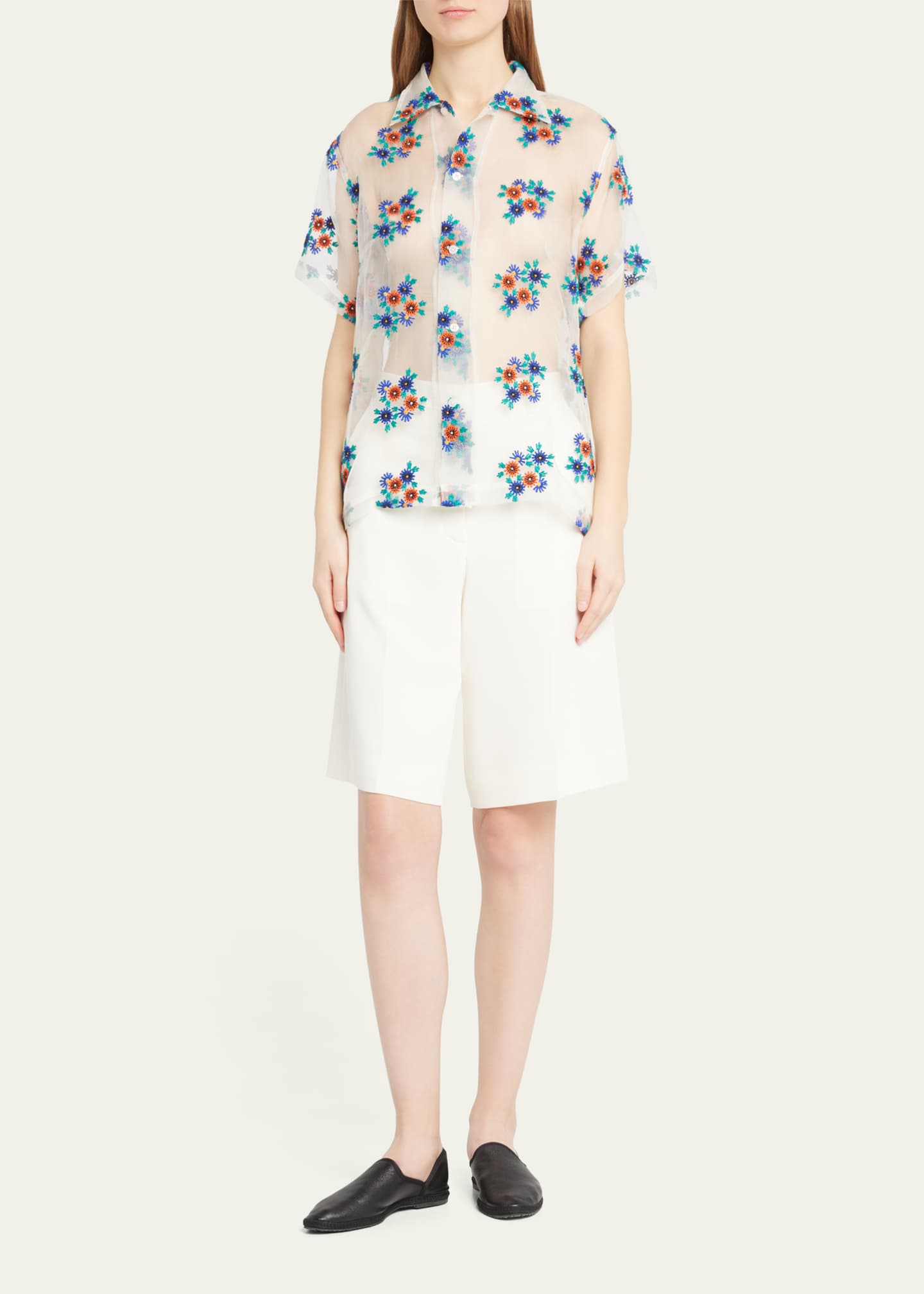 Bode Daisy-Embroidered Sheer Shirt - Bergdorf Goodman